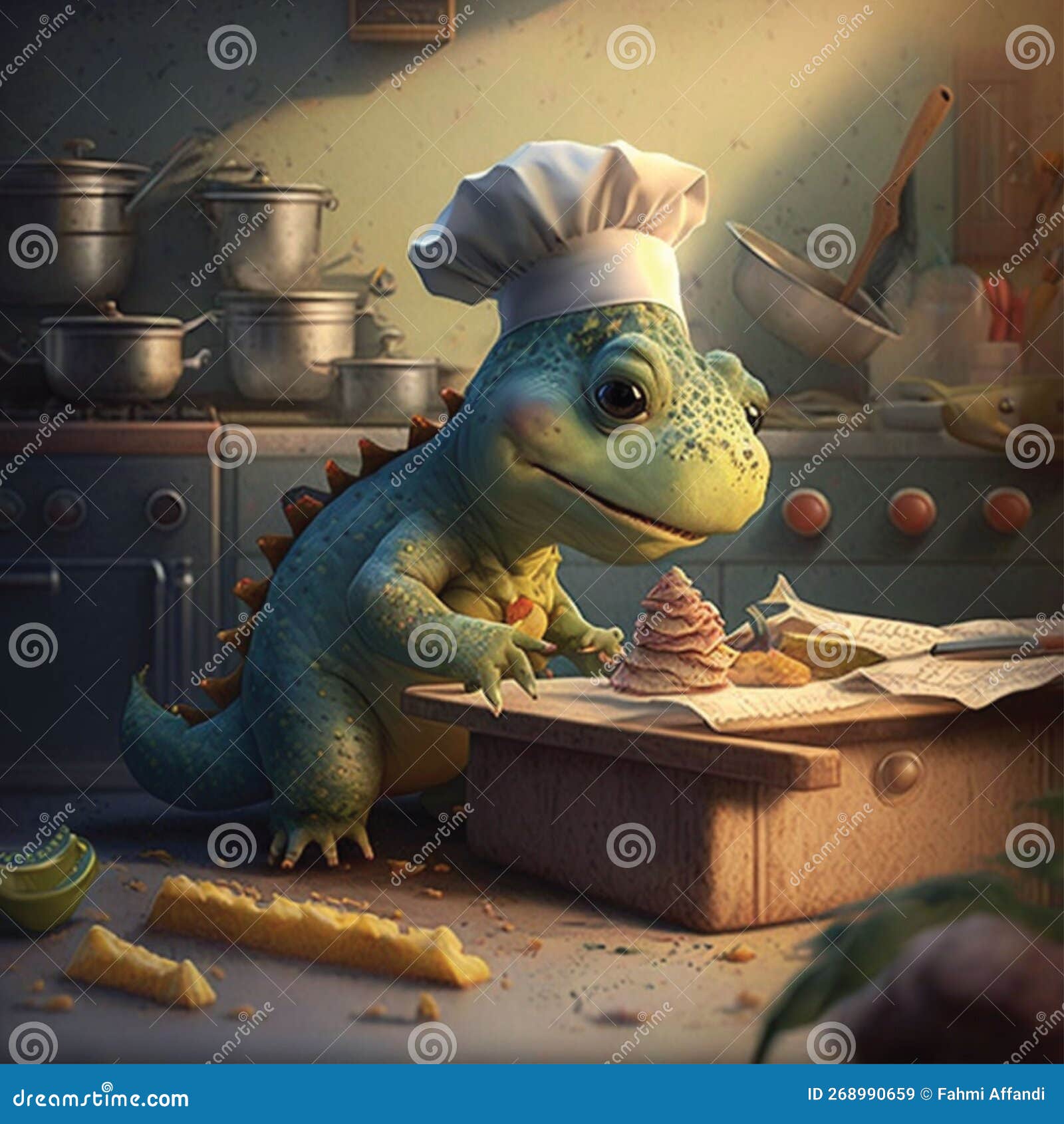 Cute Baby Dinosaur Cooking Delicious Treat in a Secret Kitchen Created ...