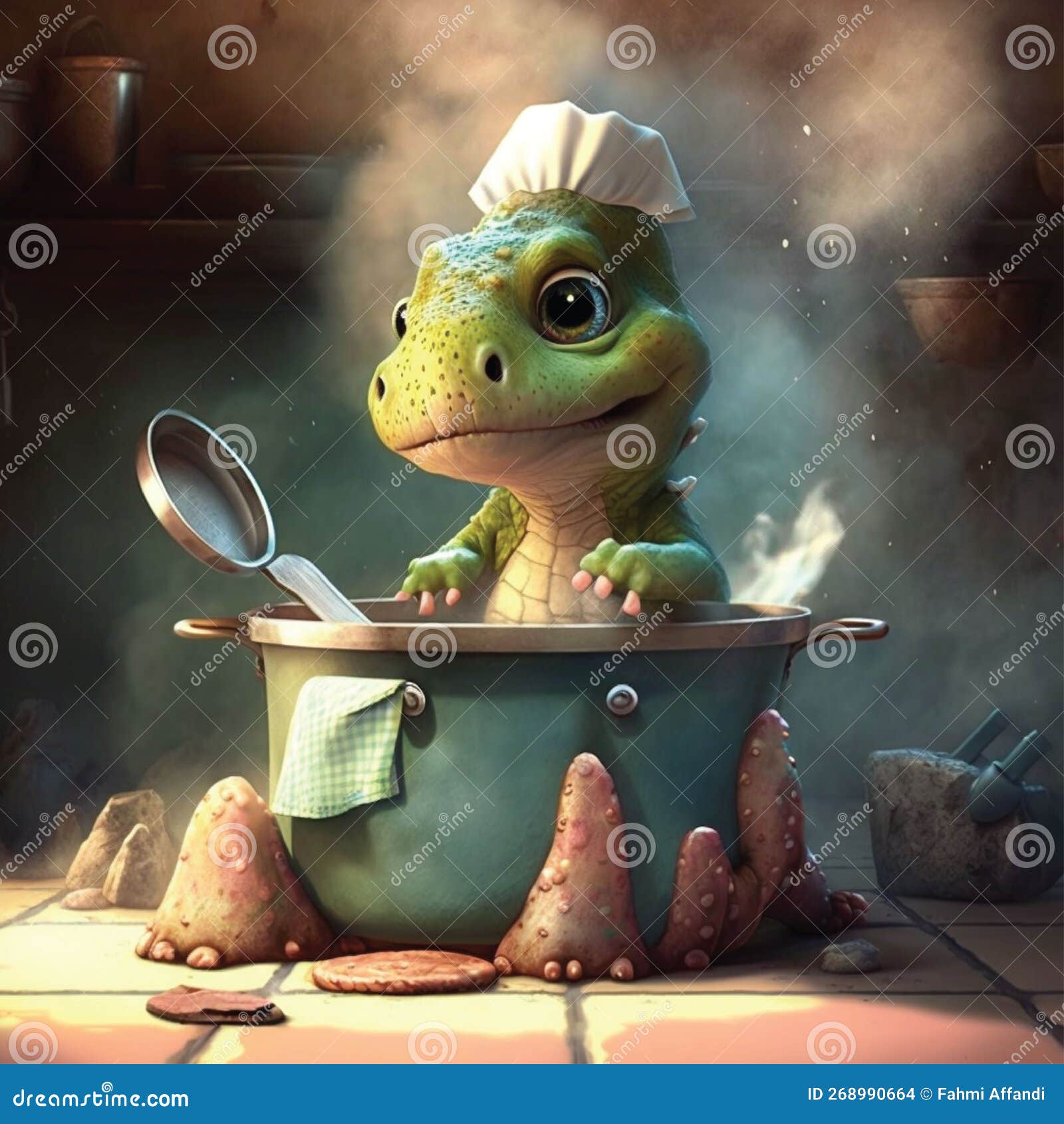 Cute Baby Dinosaur Cooking Delicious Treat in a Secret Kitchen Created ...