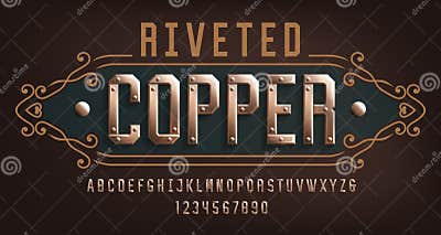 Riveted Copper Alphabet Font. Riveted Letters and Numbers Stock Vector ...