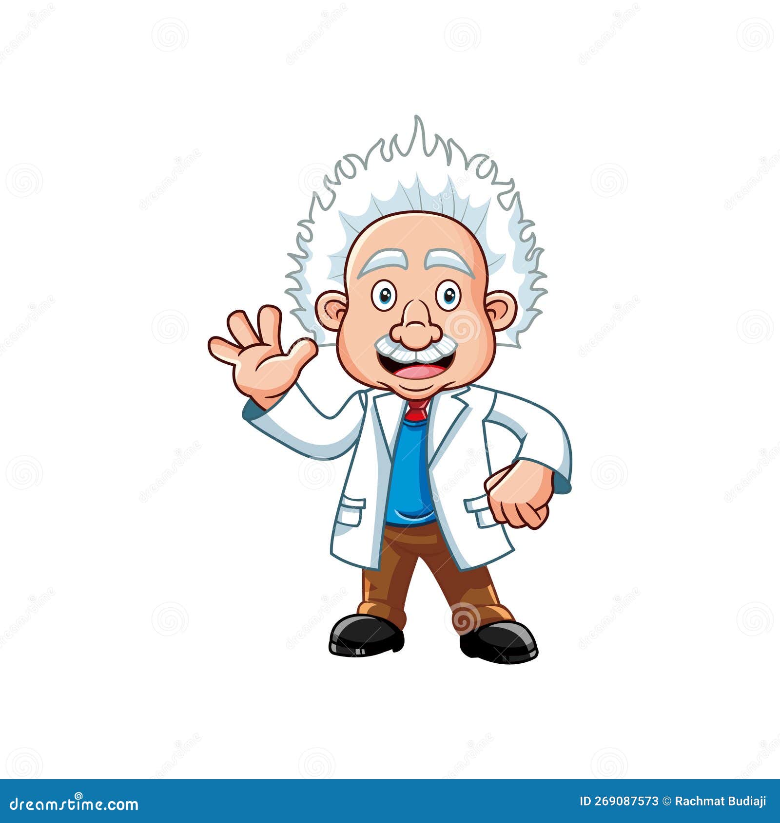 Vector Cartoon Professor Scientist Wearing Lab White Coat Waving Stock ...