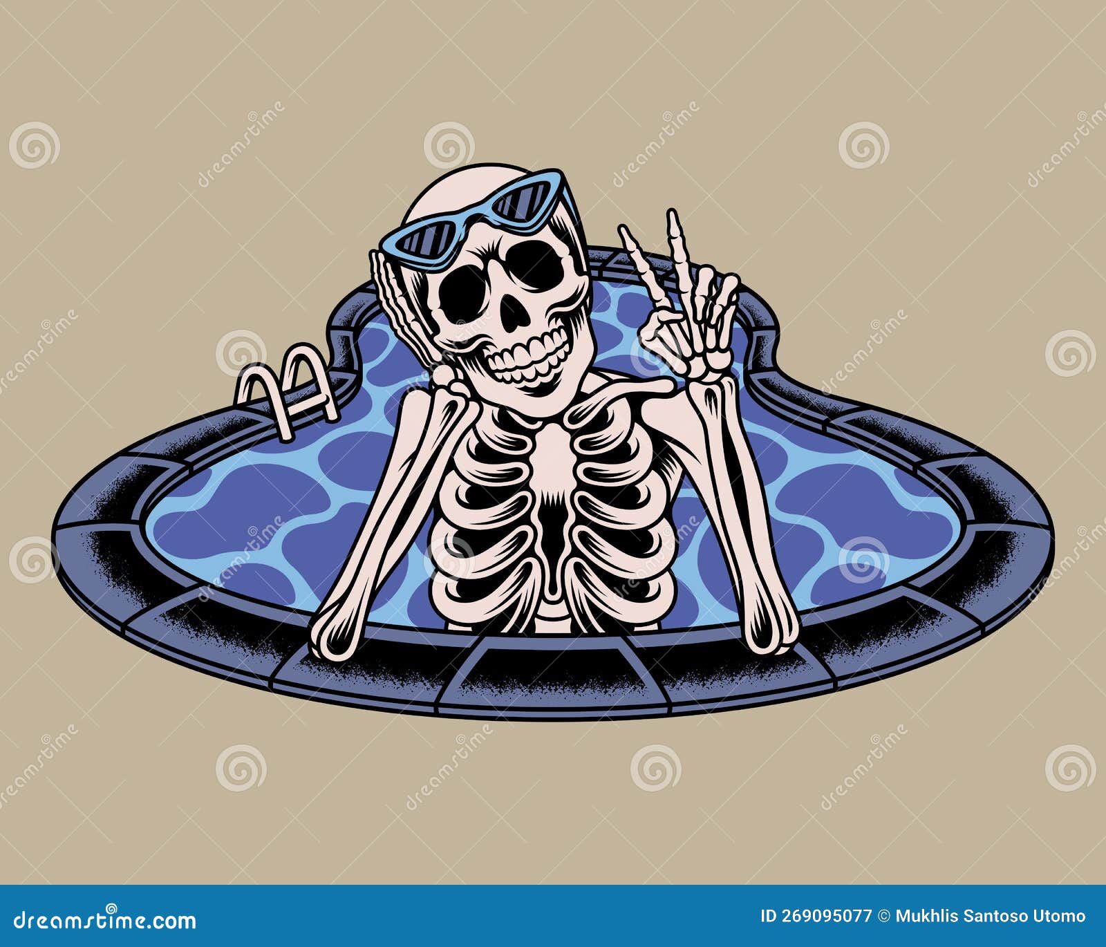 Vector Illustration Skull Relaxing in the Pool Stock Vector ...