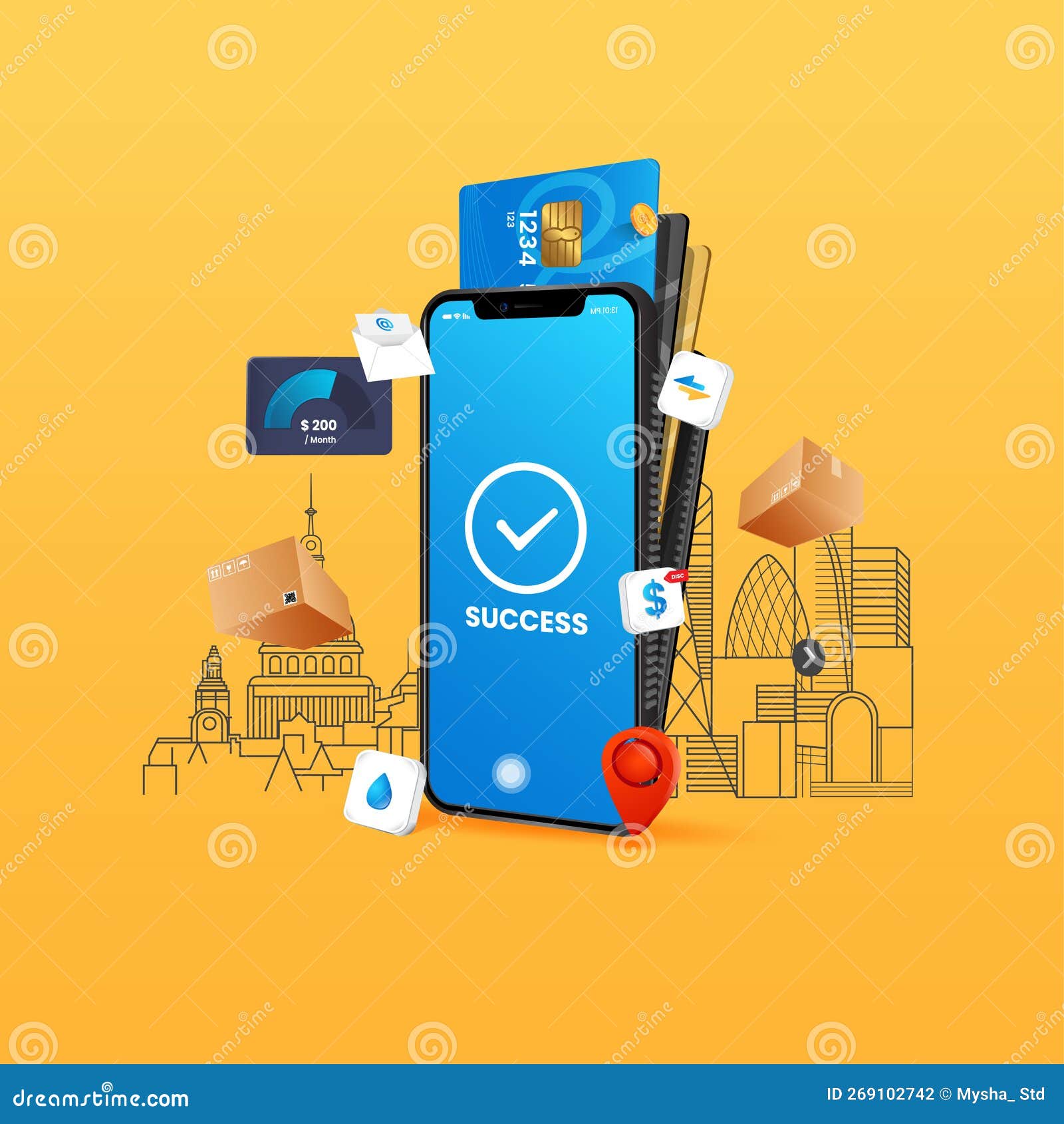 Save and pay hassle-free stock illustration. Illustration of smartphone ...