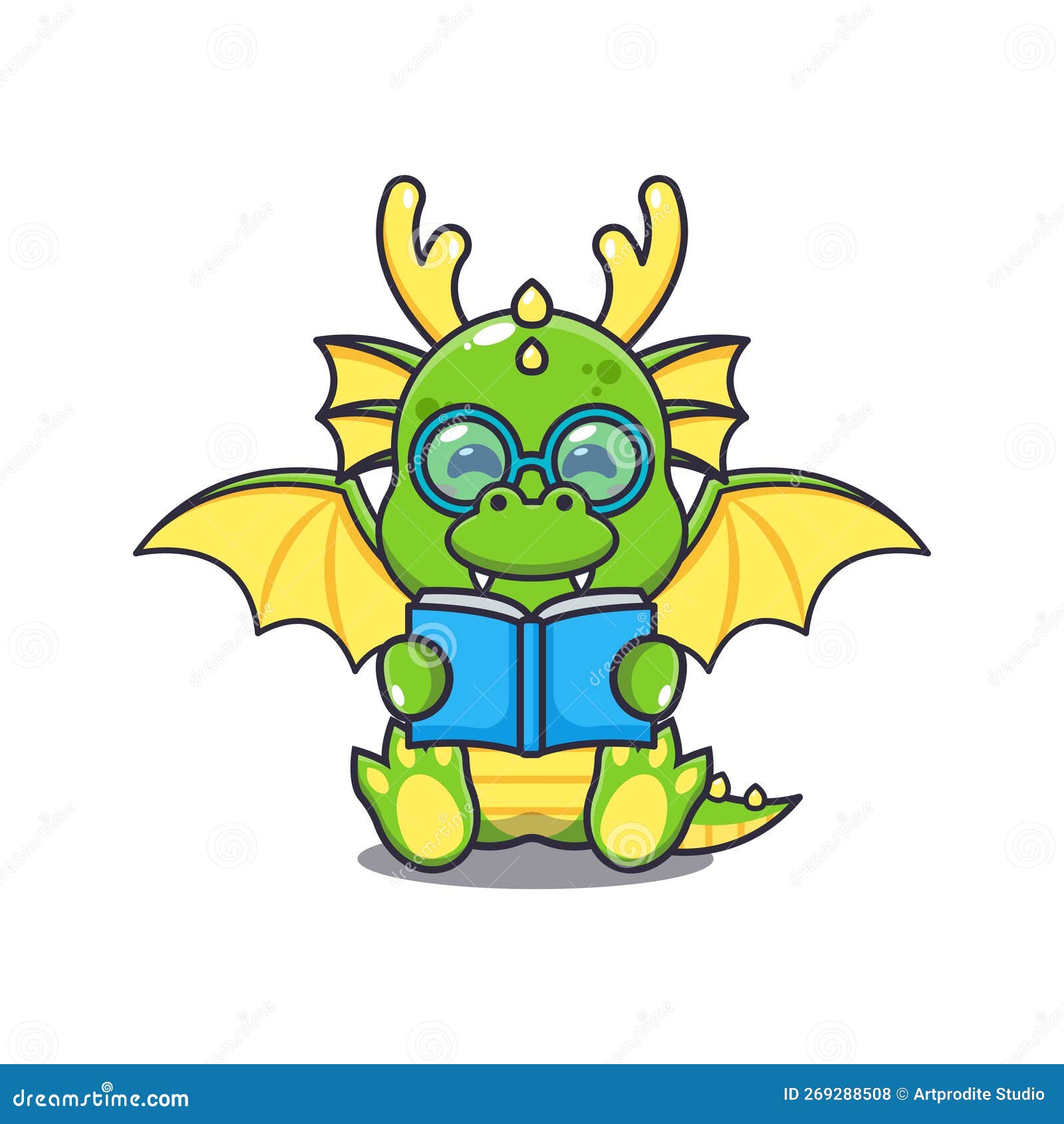 Cute Dragon Reading a Book Cartoon Vector Illustration. Stock Vector ...