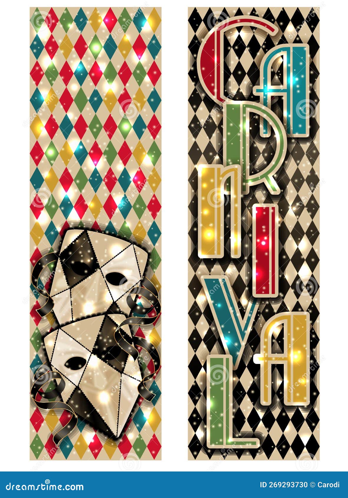Carnival Mask Two Banners in Art Deco Style , Vector Stock Vector ...