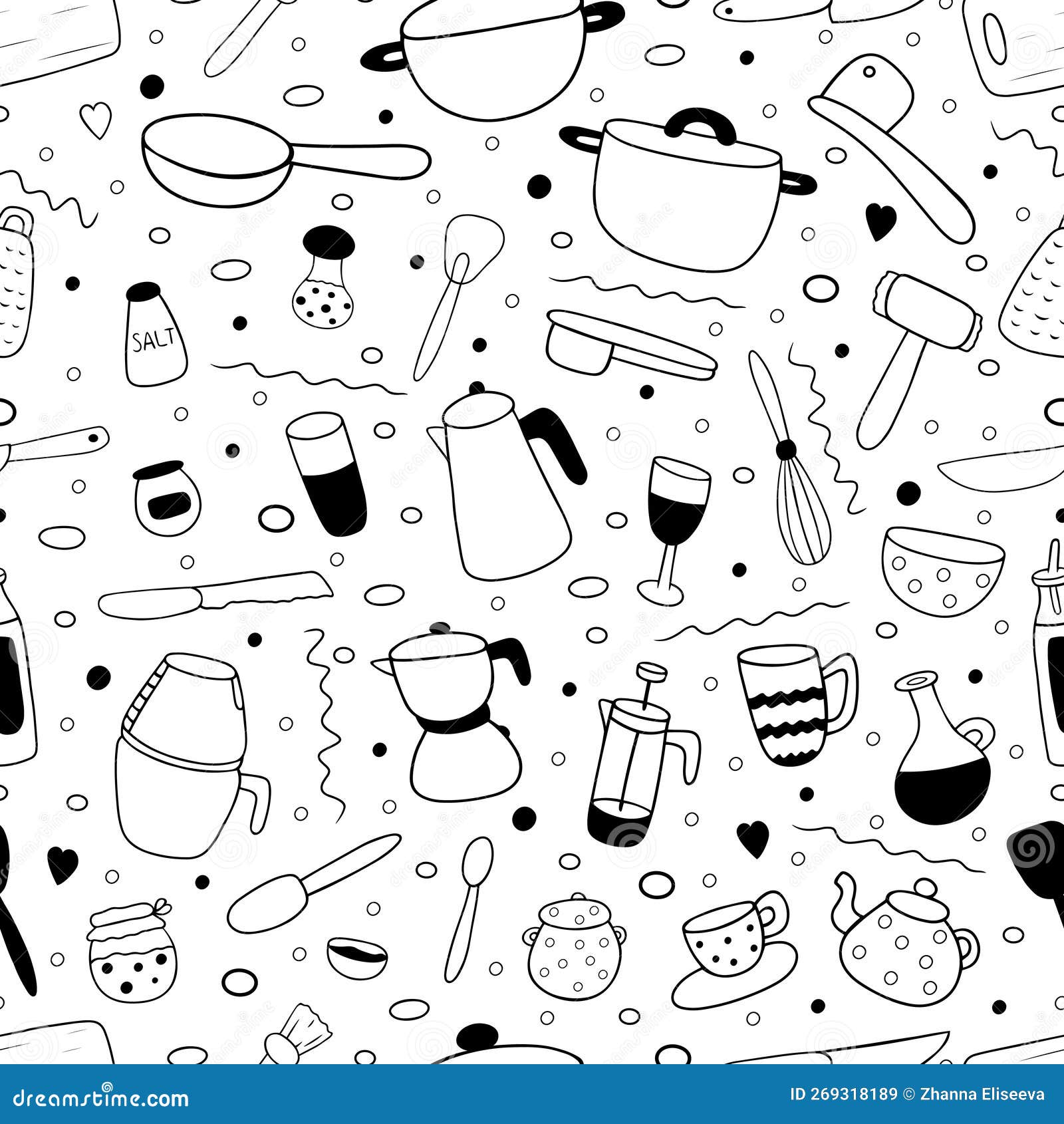 Hand Drawn Set of Kitchen Tools Pattern Stock Vector - Illustration of doodle, sketch: 269318189