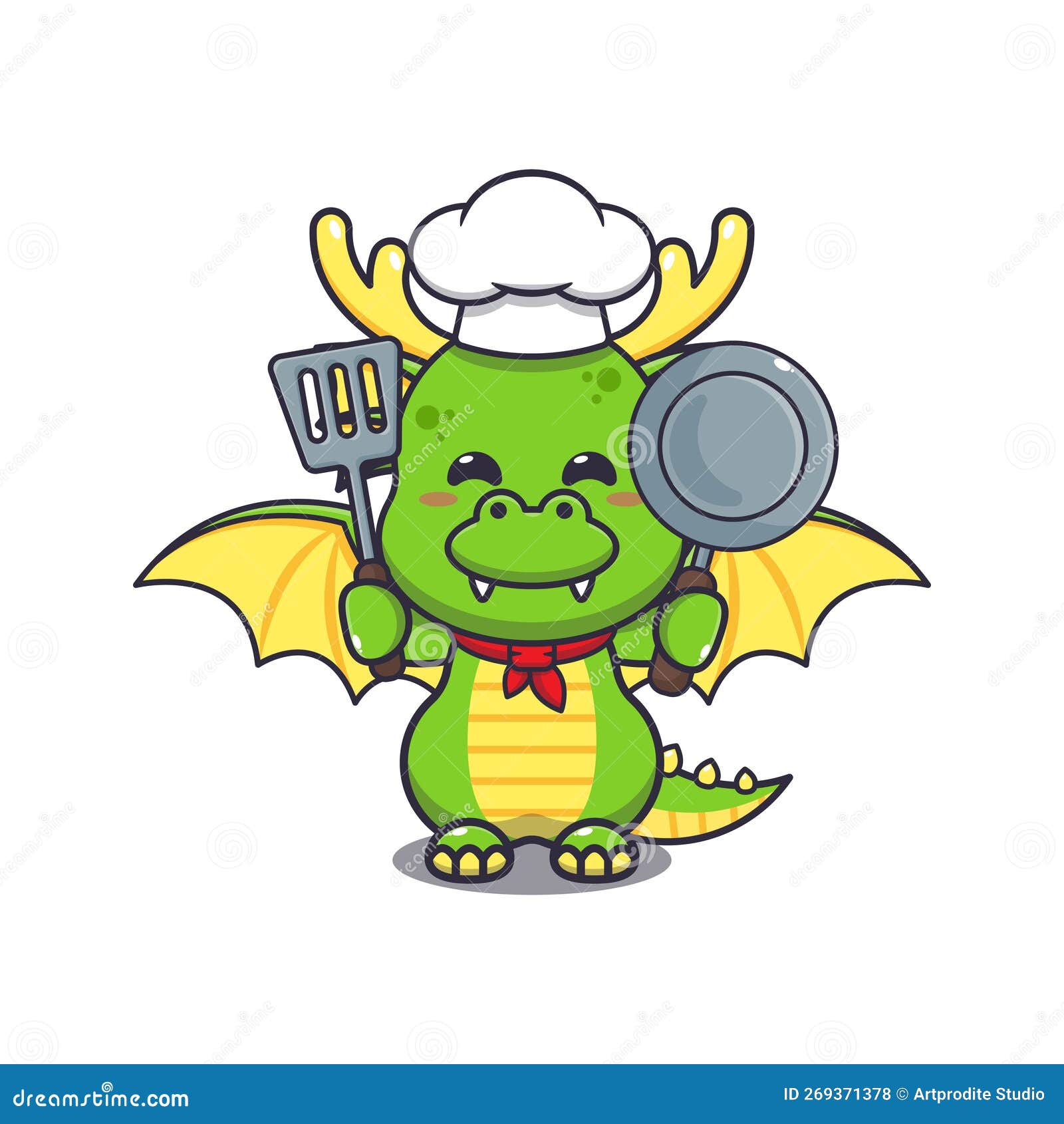 Cute Chef Dragon Mascot Cartoon Character. Stock Vector - Illustration ...