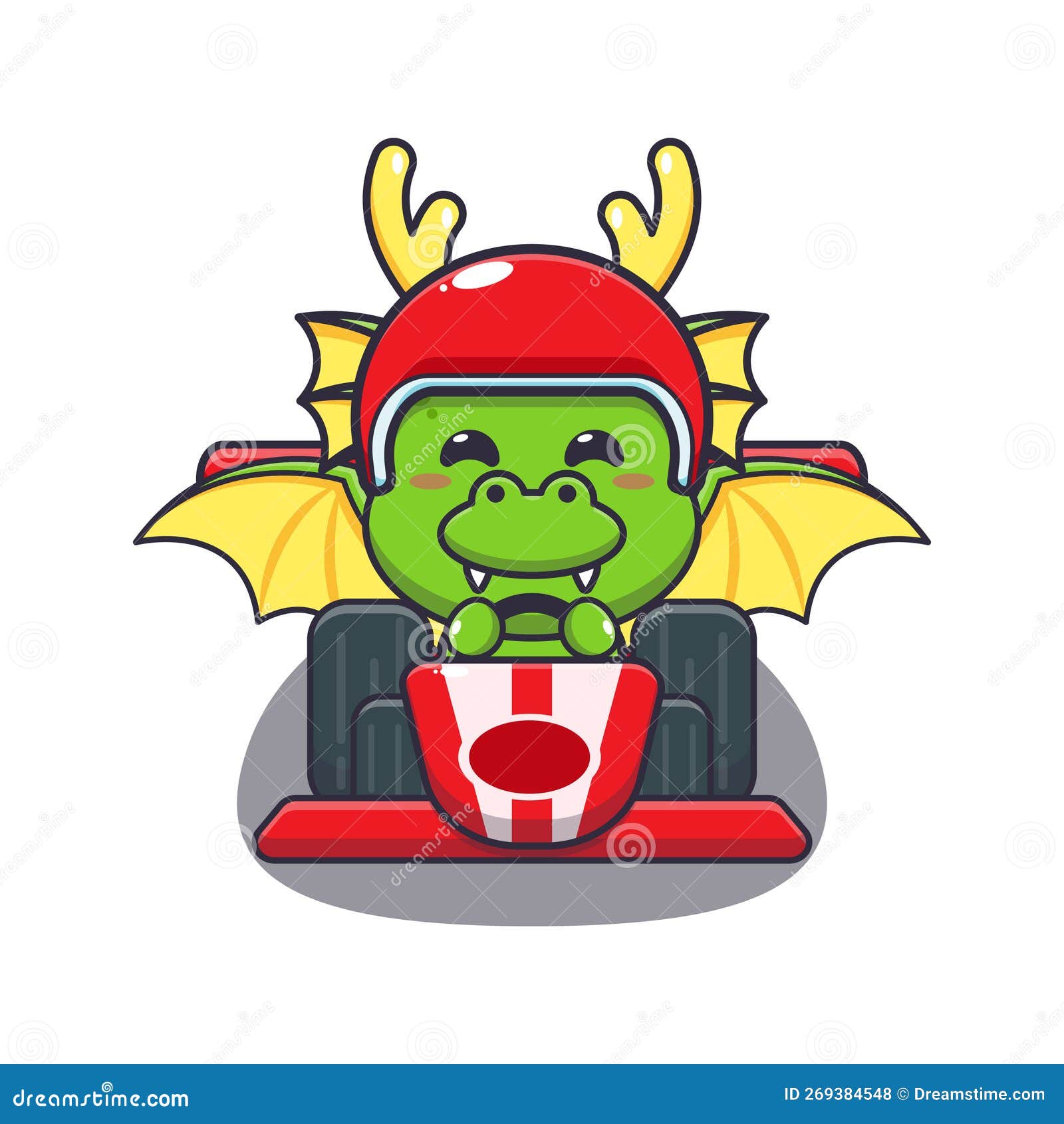 Cute Dragon Mascot Cartoon Character Riding Race Car. Stock Vector ...