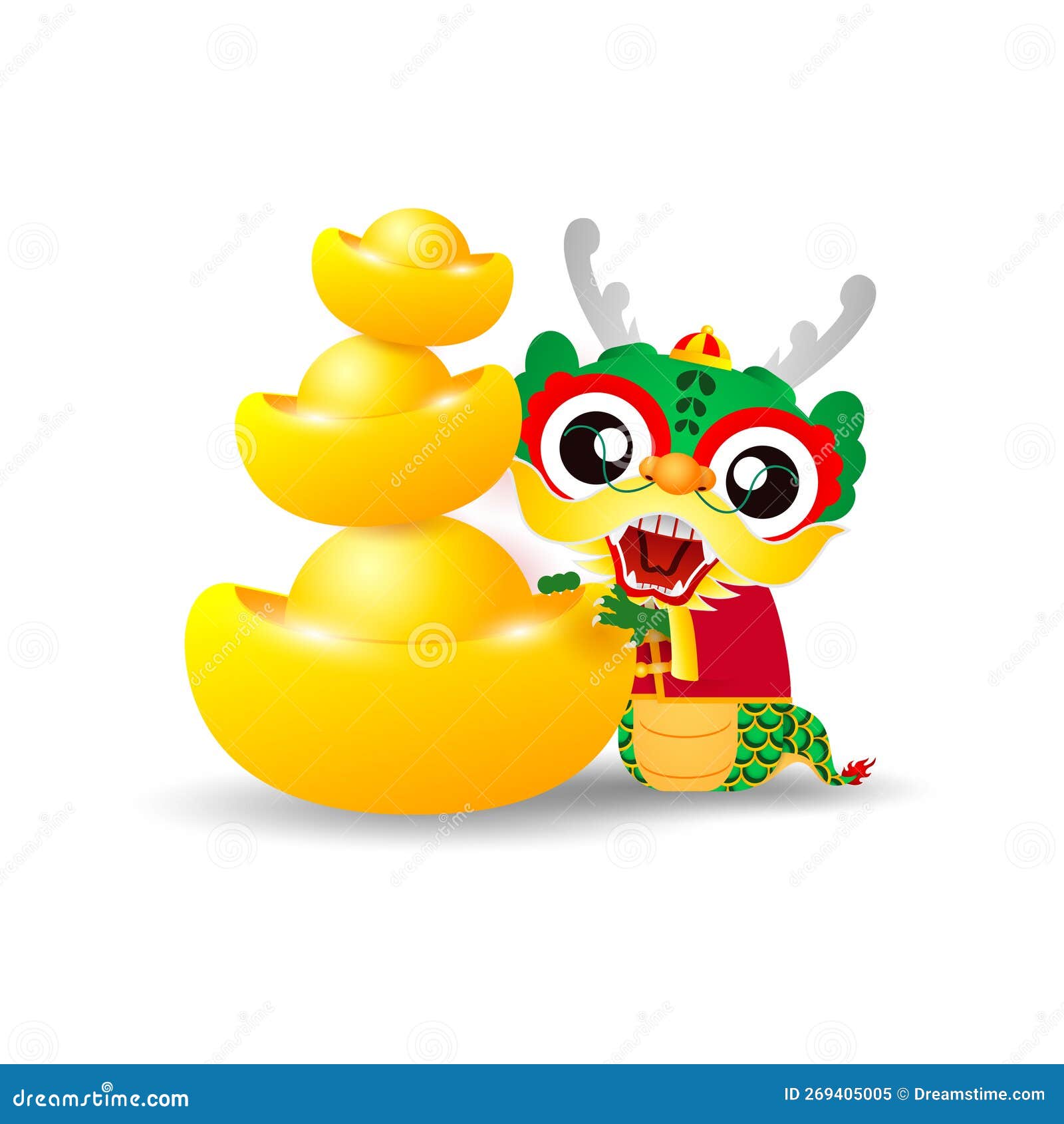 Happy Chinese New Year 2024 With Little Dragon Holding Golden Ingots ...