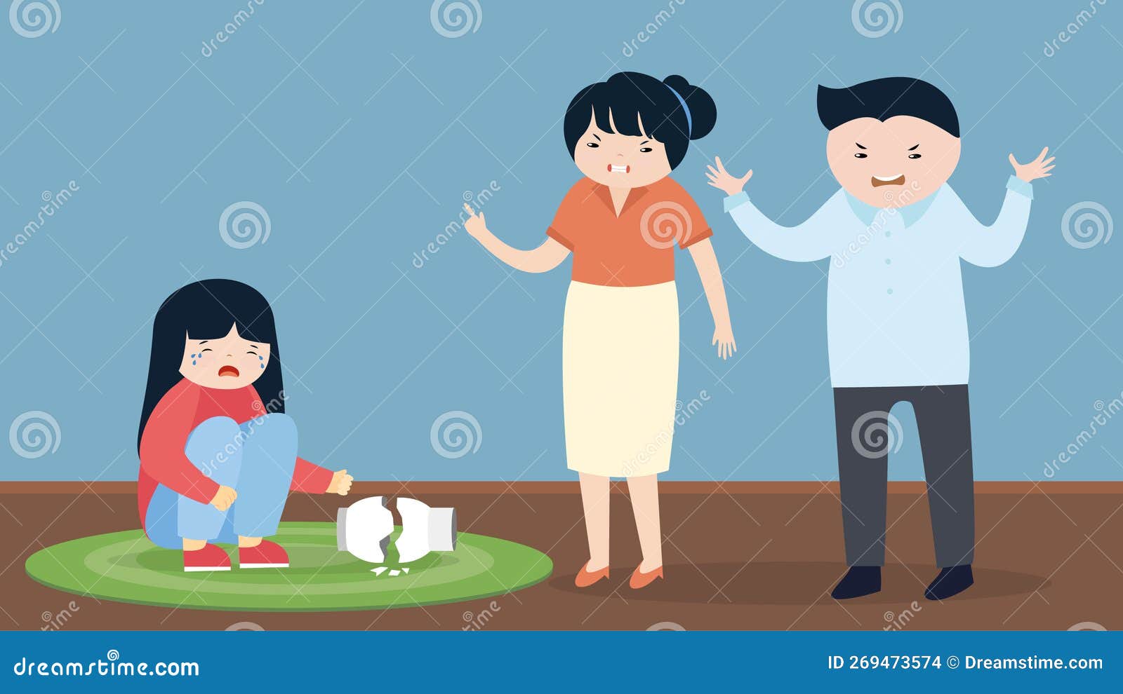 Parents Scold The Child. Mom And Dad Scold The Baby Who Is Guilty ...