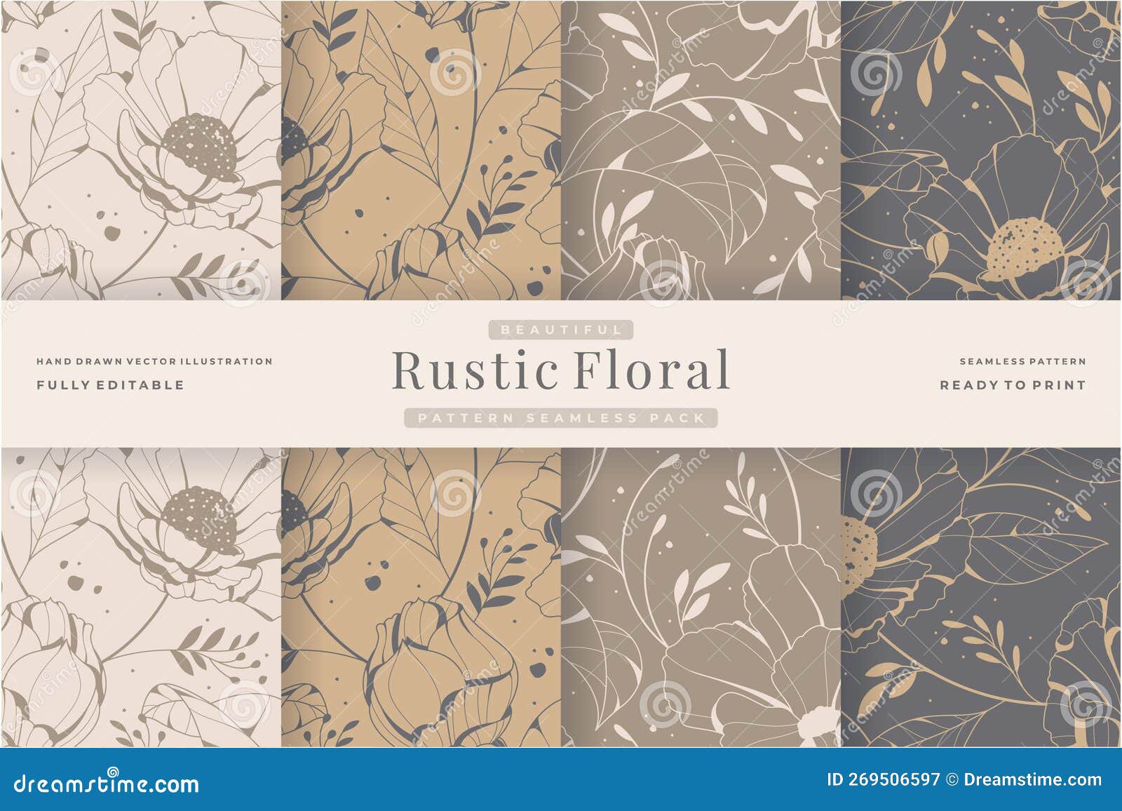 Beautiful Vintage Rustic Floral Pattern Seamless Pack Stock Vector ...