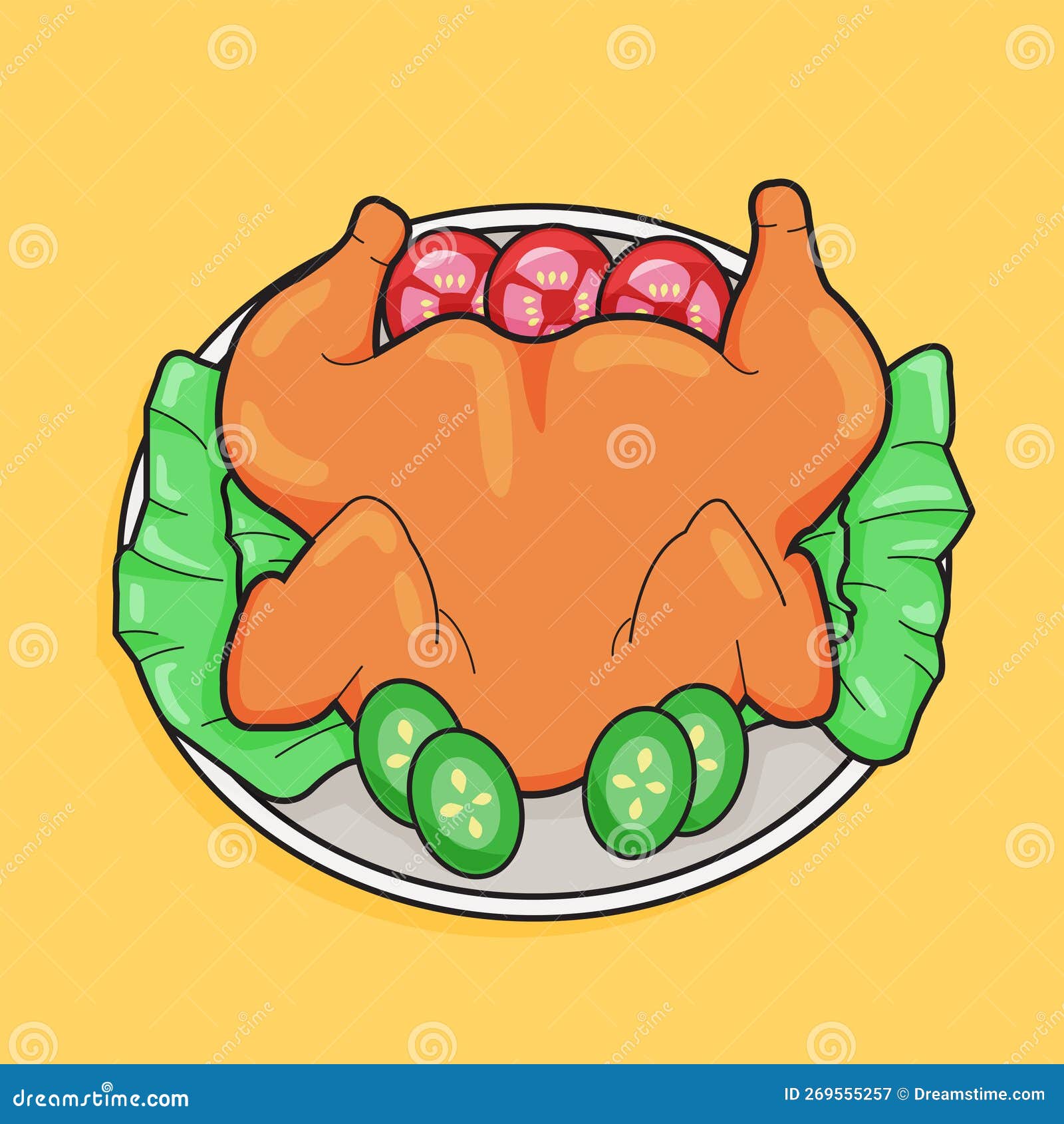 Chicken on the Plate Illustration Stock Vector - Illustration of ...