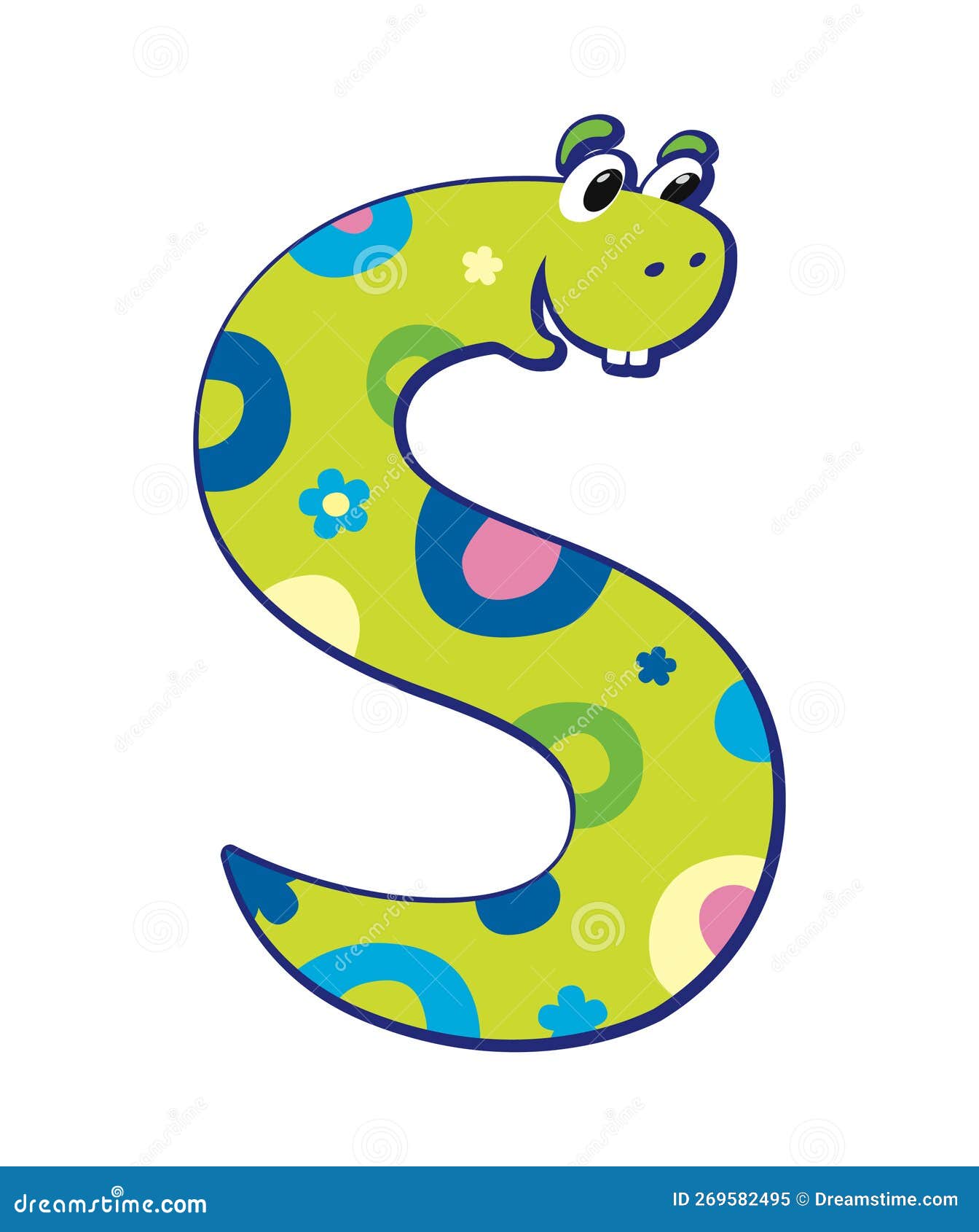 Letter S Shaped As Cute Smiling Snake Stock Vector - Illustration of ...