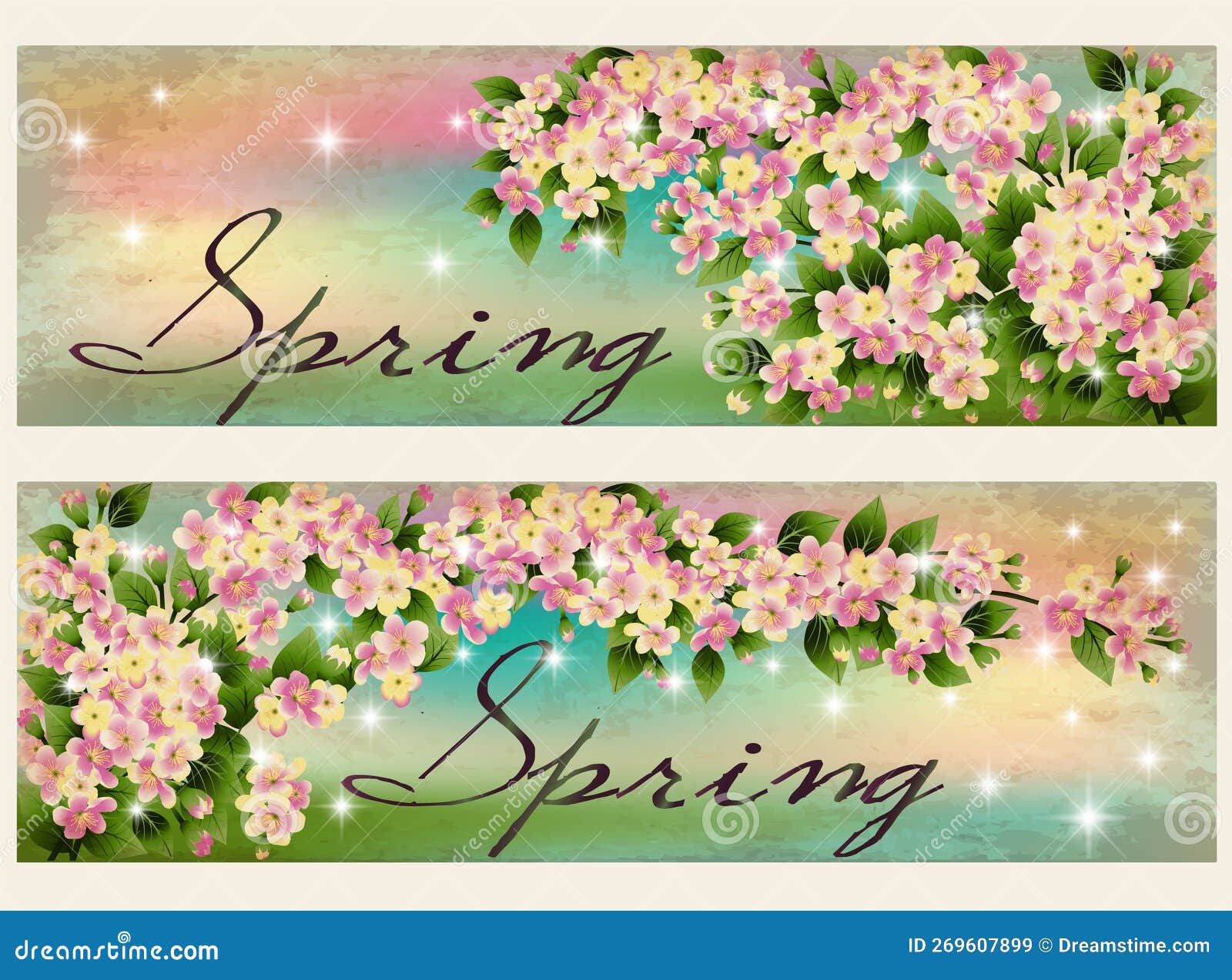 Spring Banners with Cherry Flowers. Vector Stock Vector - Illustration ...