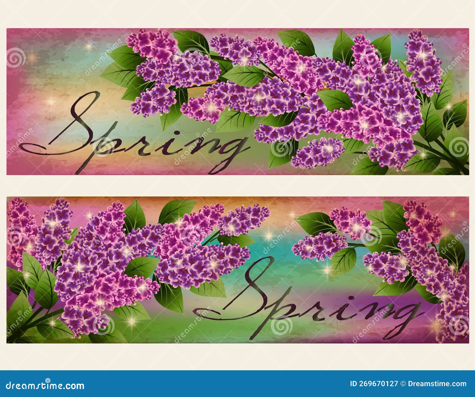 Spring Seasonal Banners with Lilac Flowers. Vector Stock Illustration ...