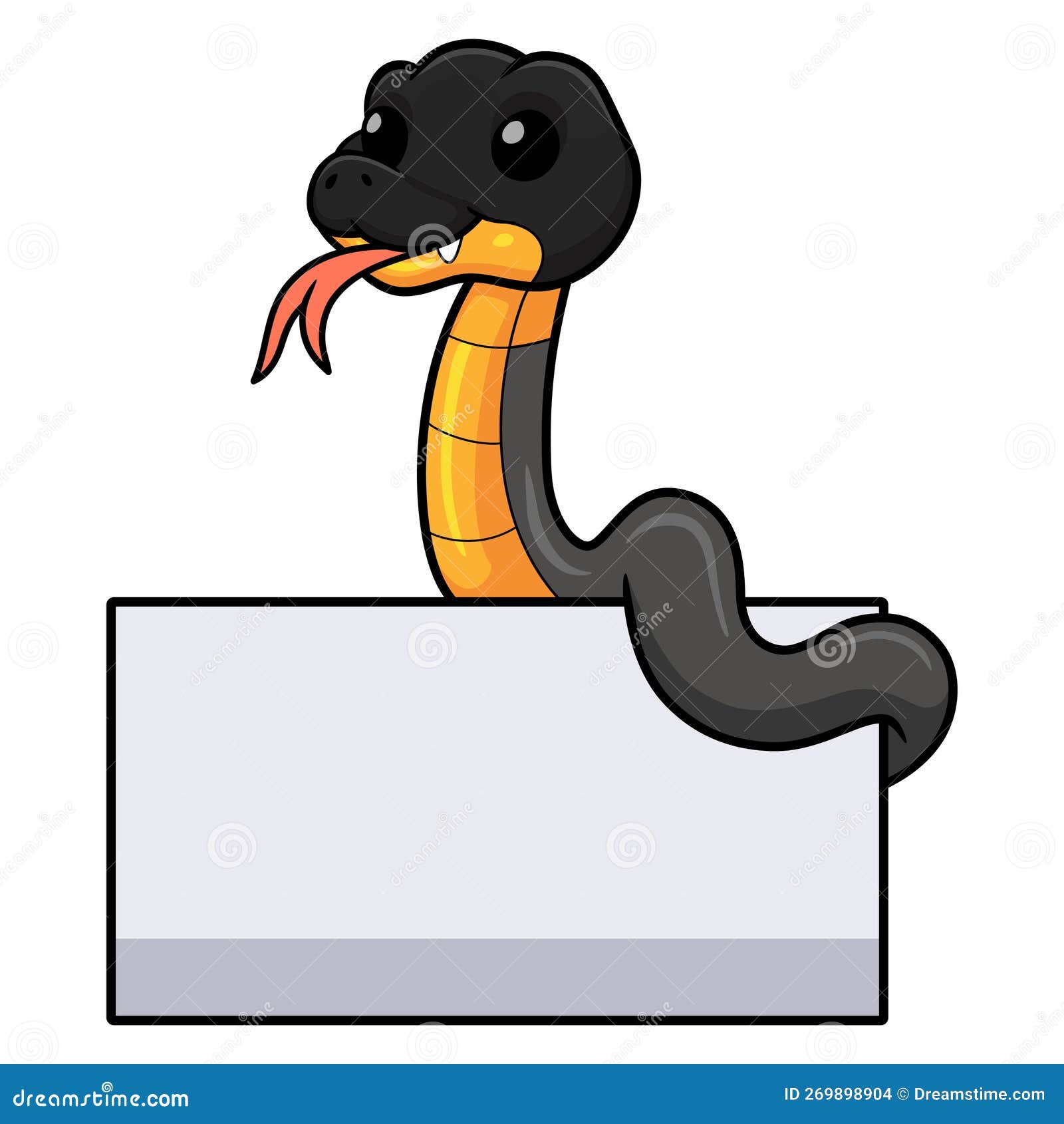Cute Northern Ringneck Snake Cartoon With Blank Sign Vector ...