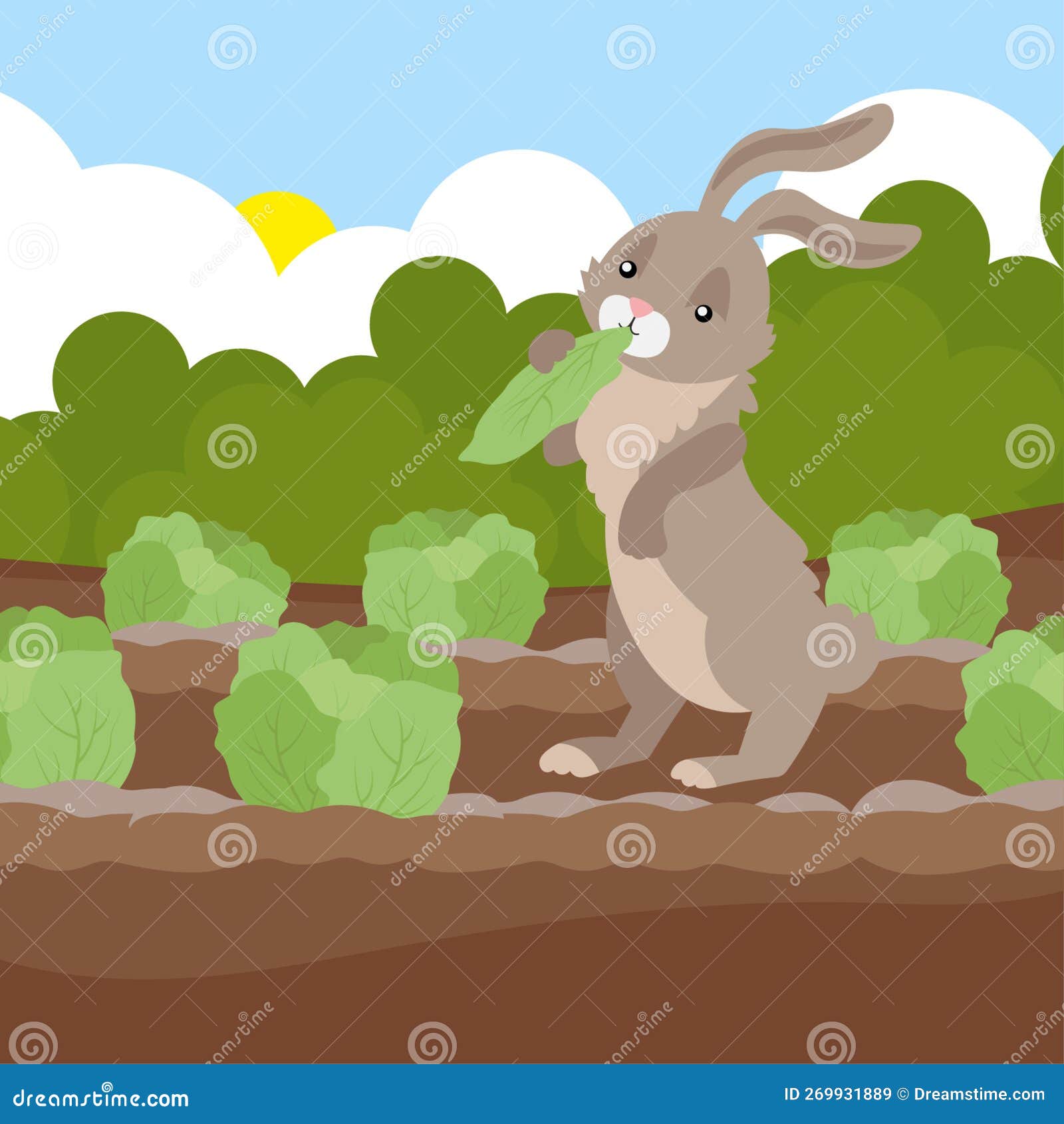 Rabbit in the Vegetable Garden. Vector Illustration Stock Vector ...