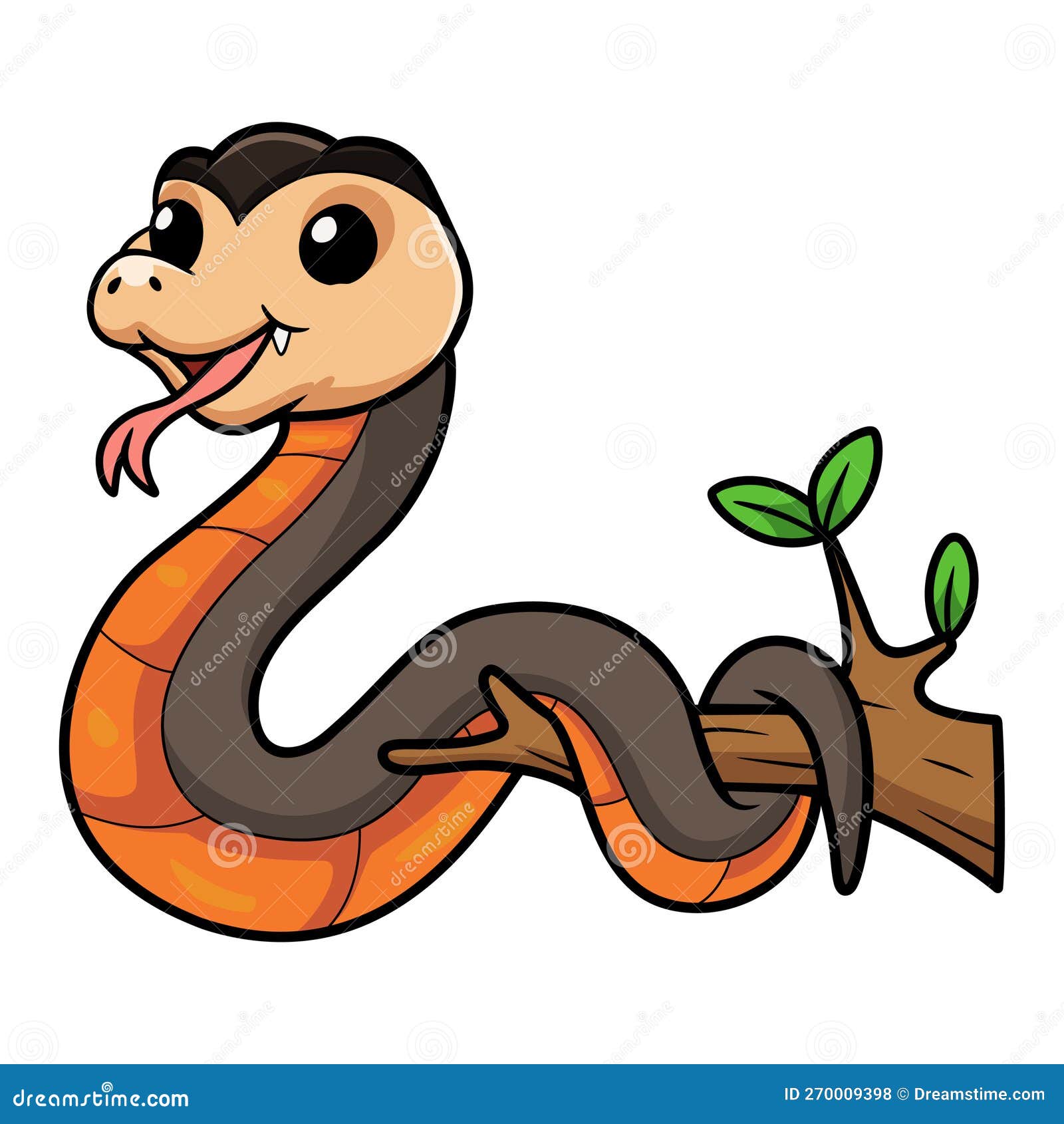 Cute Golden Crowned Snake Cartoon on Tree Branch Stock Vector ...