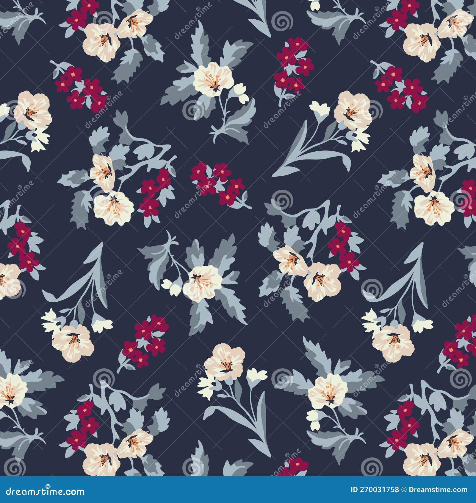 Seamless Cute Pattern of Small Flowers. Trendy Colors Millefleurs ...