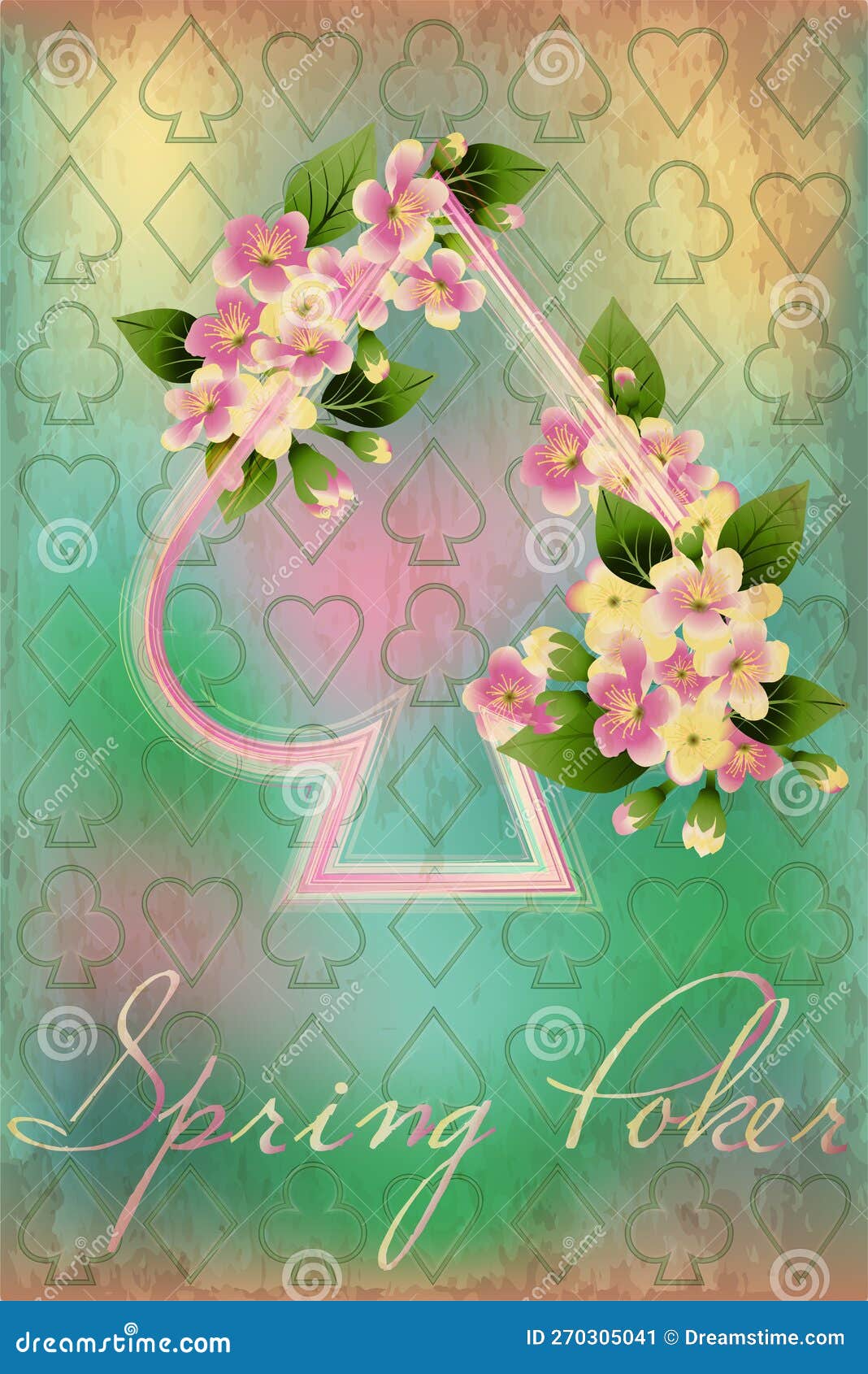 Spring Poker Spades Card with Cherry Flowers Stock Vector ...