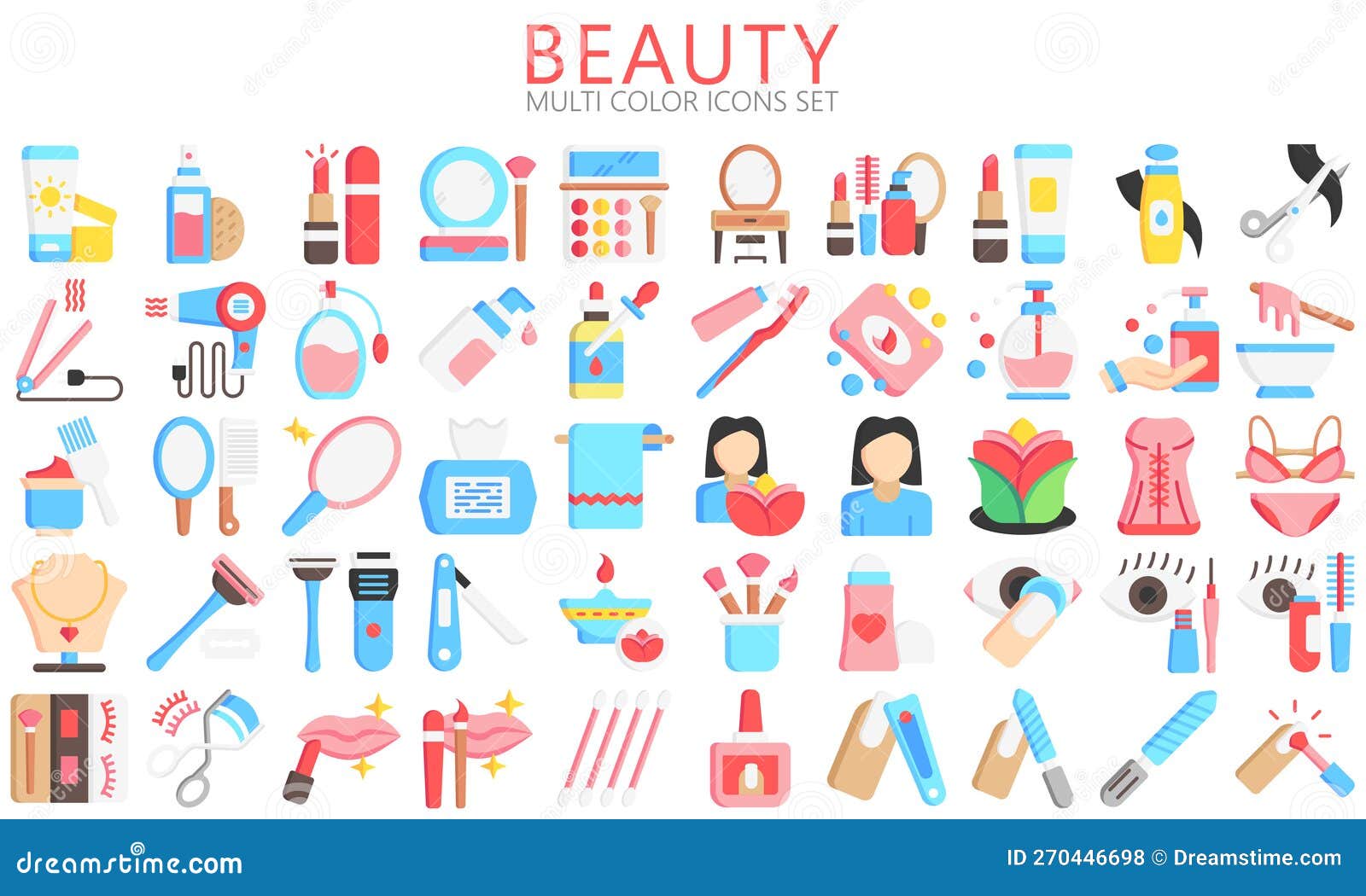 Woman and Beauty Multi Color Icons Set Stock Vector - Illustration of ...