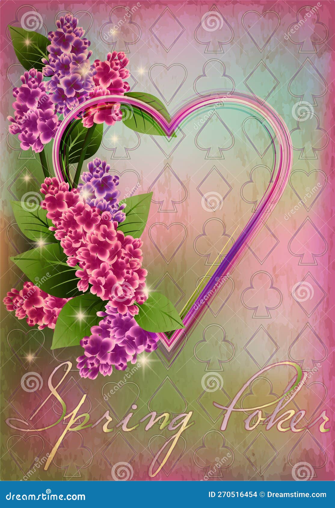 Spring Hearts Poker Card with Lilac Flowers. Vector Stock Vector ...