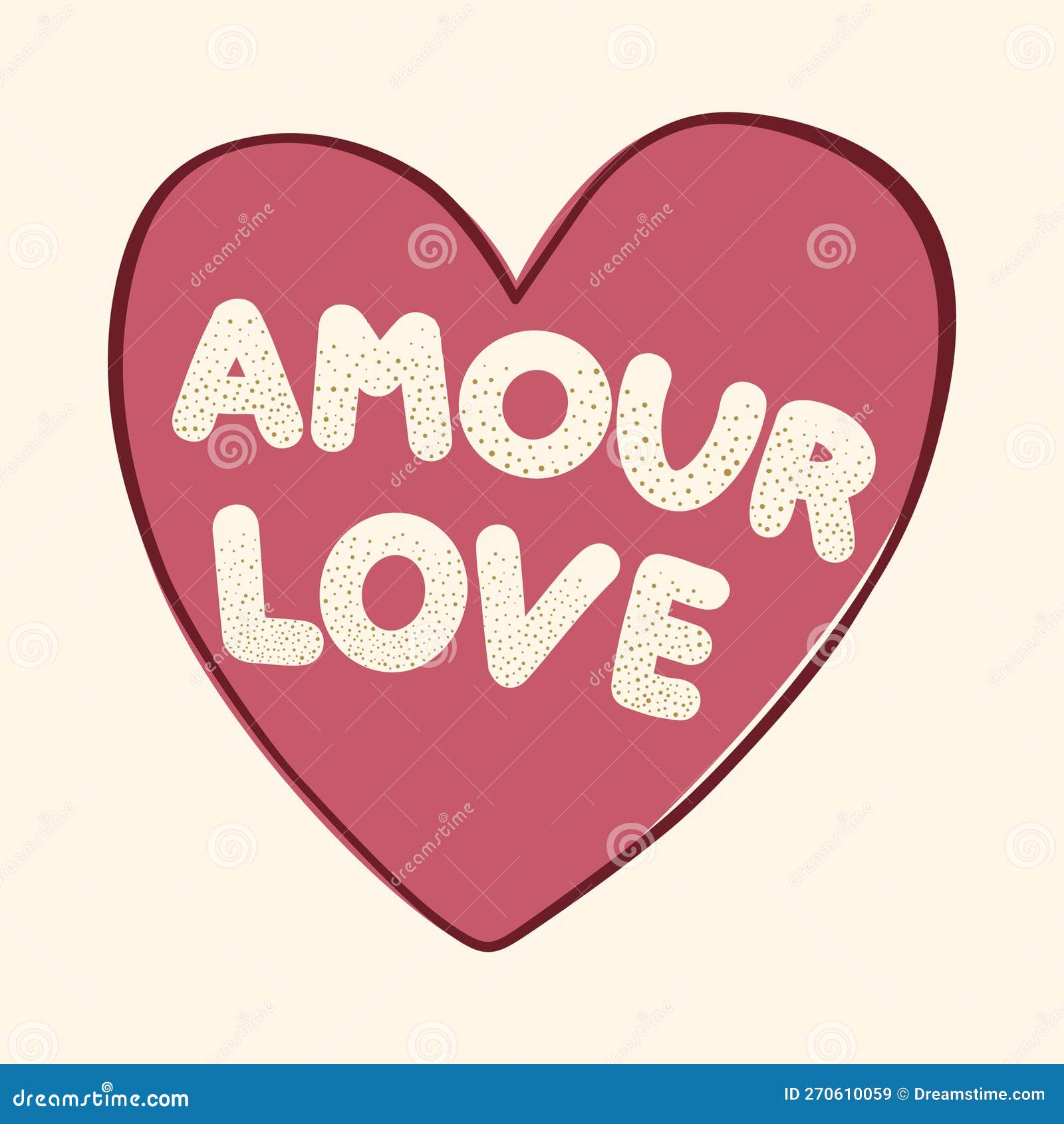 AMOUR (french is Love) Lettering, Red Heart Stock Illustration ...