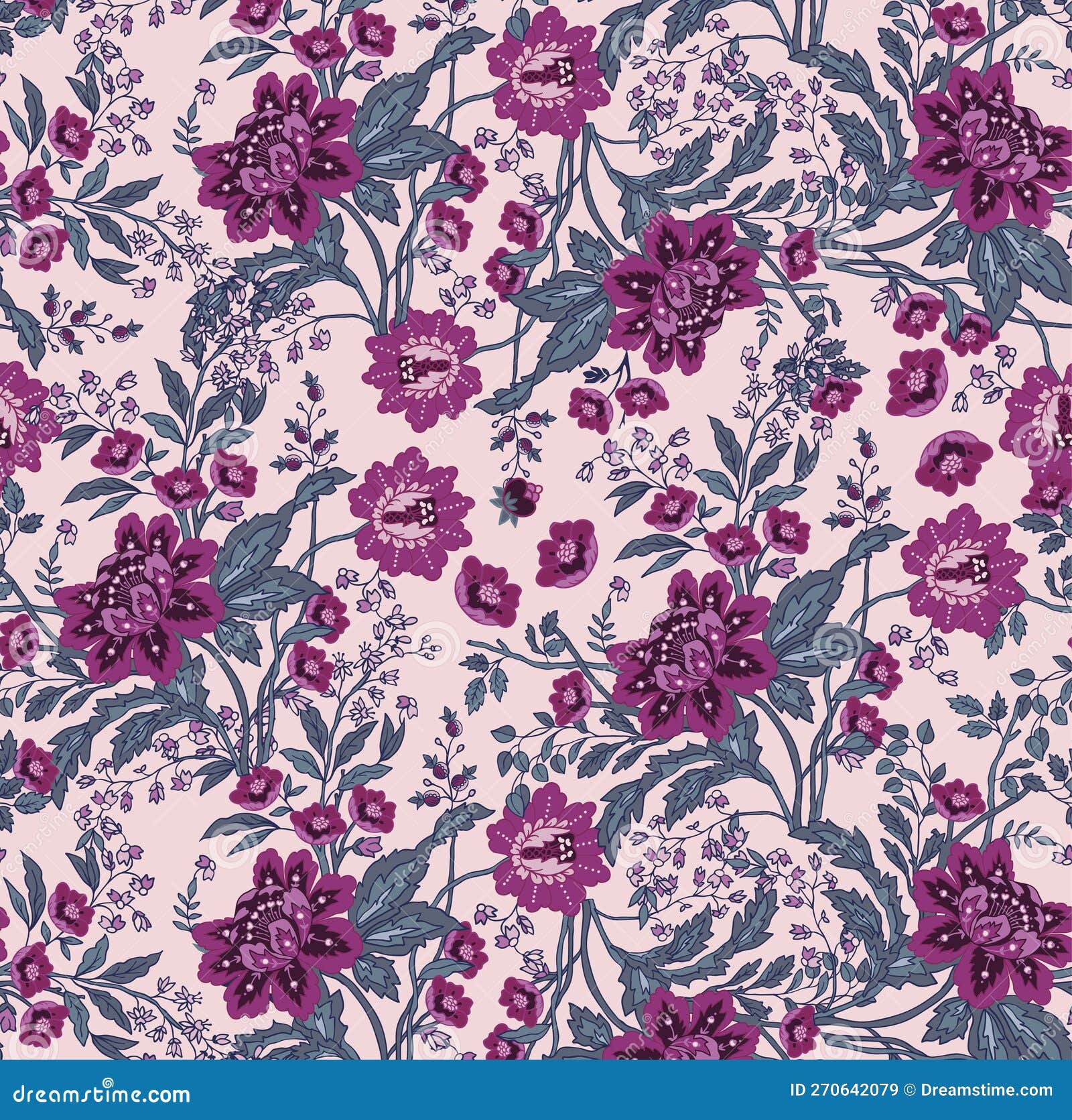 Nostalgic Flowers Seamless Background in Provence Style. Vector Claret ...