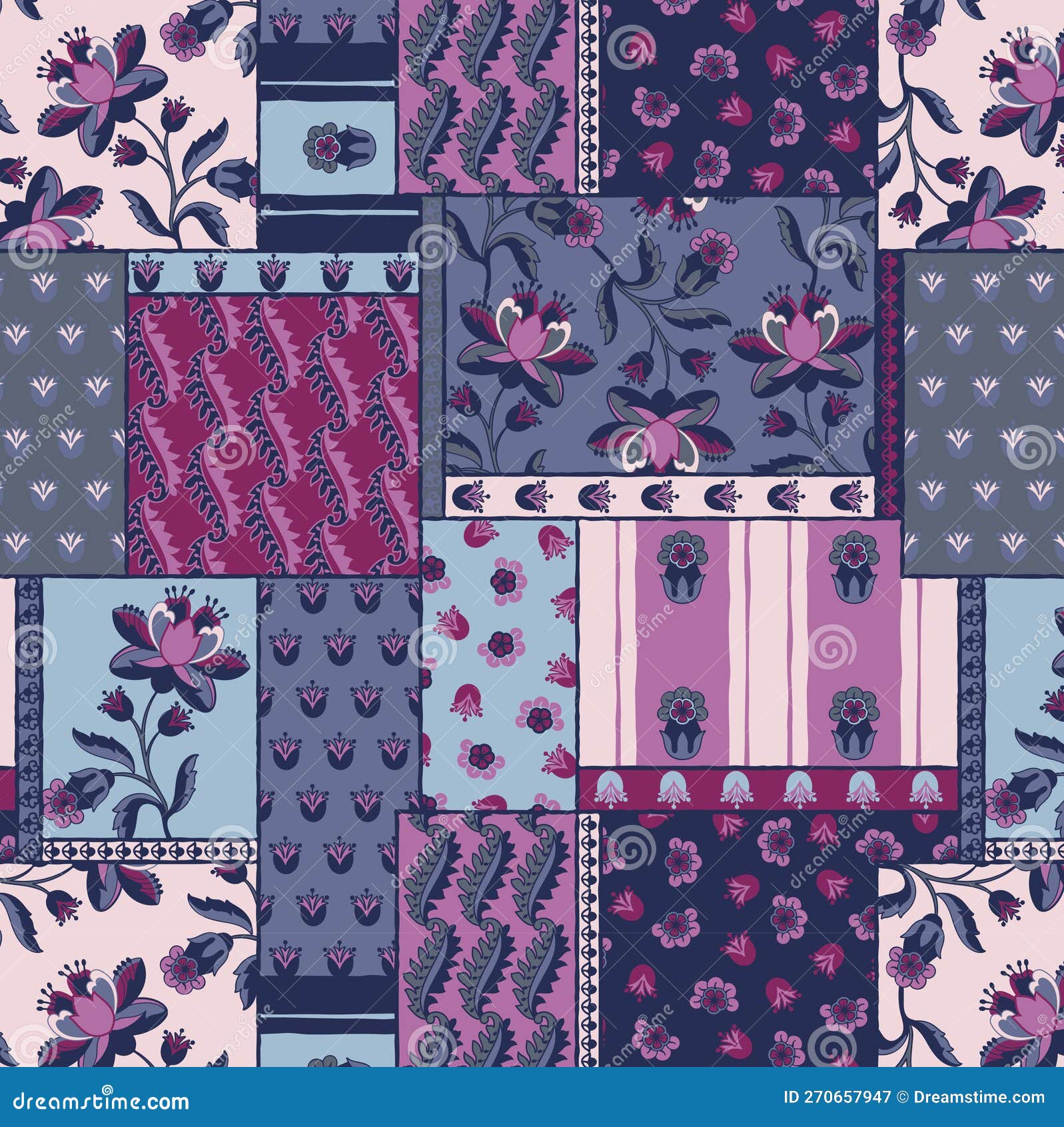 Vector Colorful Abstract Hand Drawn Seamless Patchwork Pattern with ...