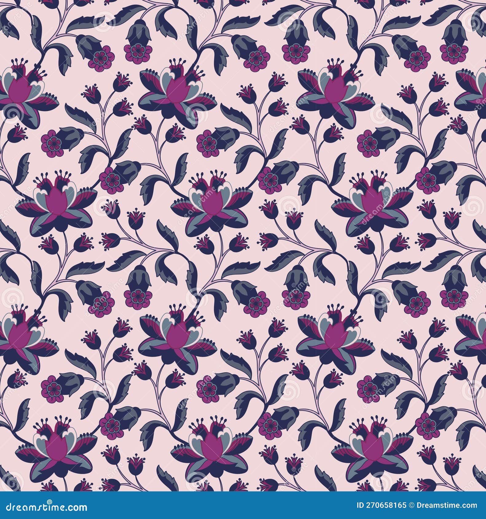 Nostalgic Flowers Seamless Background in Provence Style. Vector Claret ...
