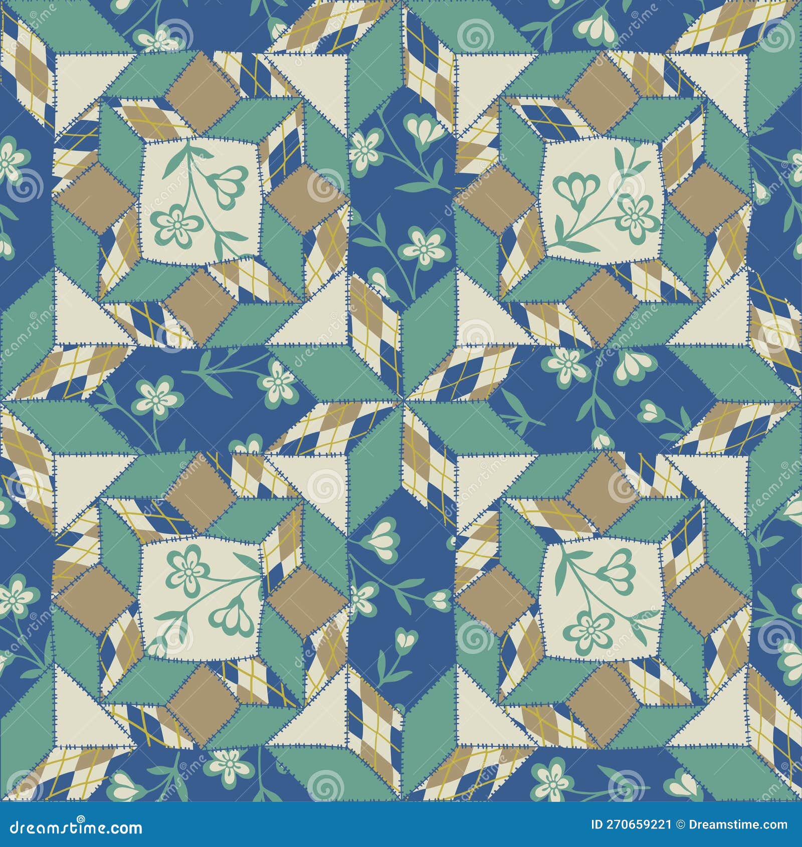 Seamless Patchwork Pattern with Stylized Flowers, Leaves and Paisley. Decorative Floral ...