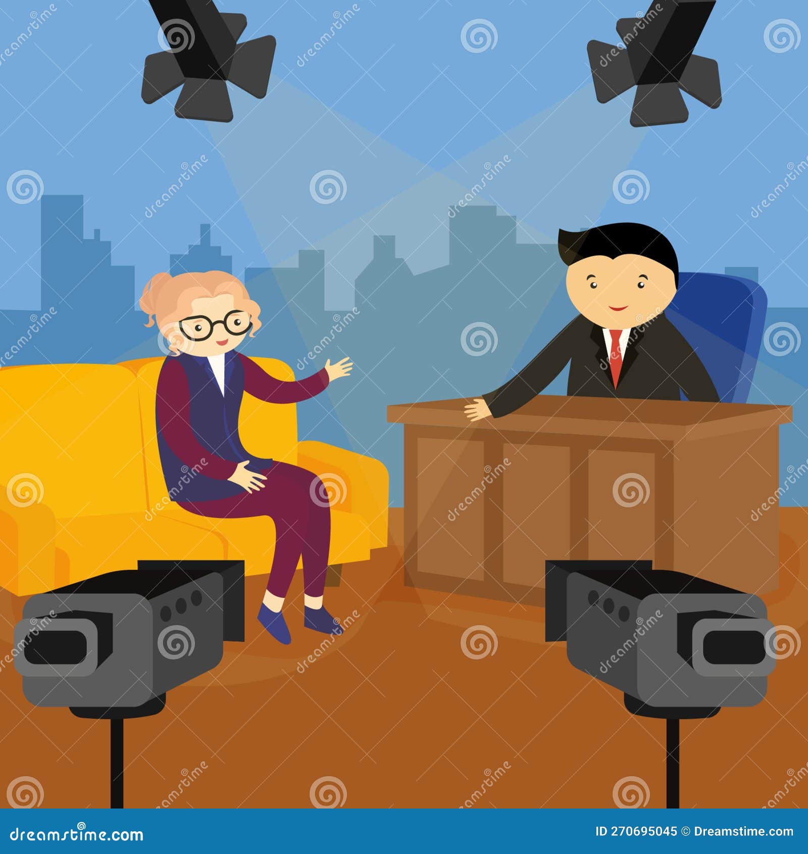Journalist Interviewing Flat Illustration Set. Correspondents ...
