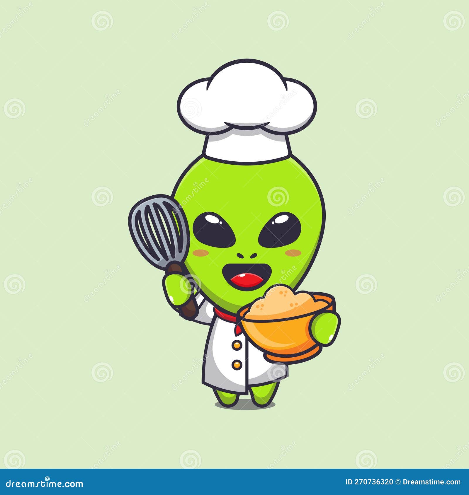 Cute Chef Alien with with Cake Batter Cartoon Vector Illustration ...