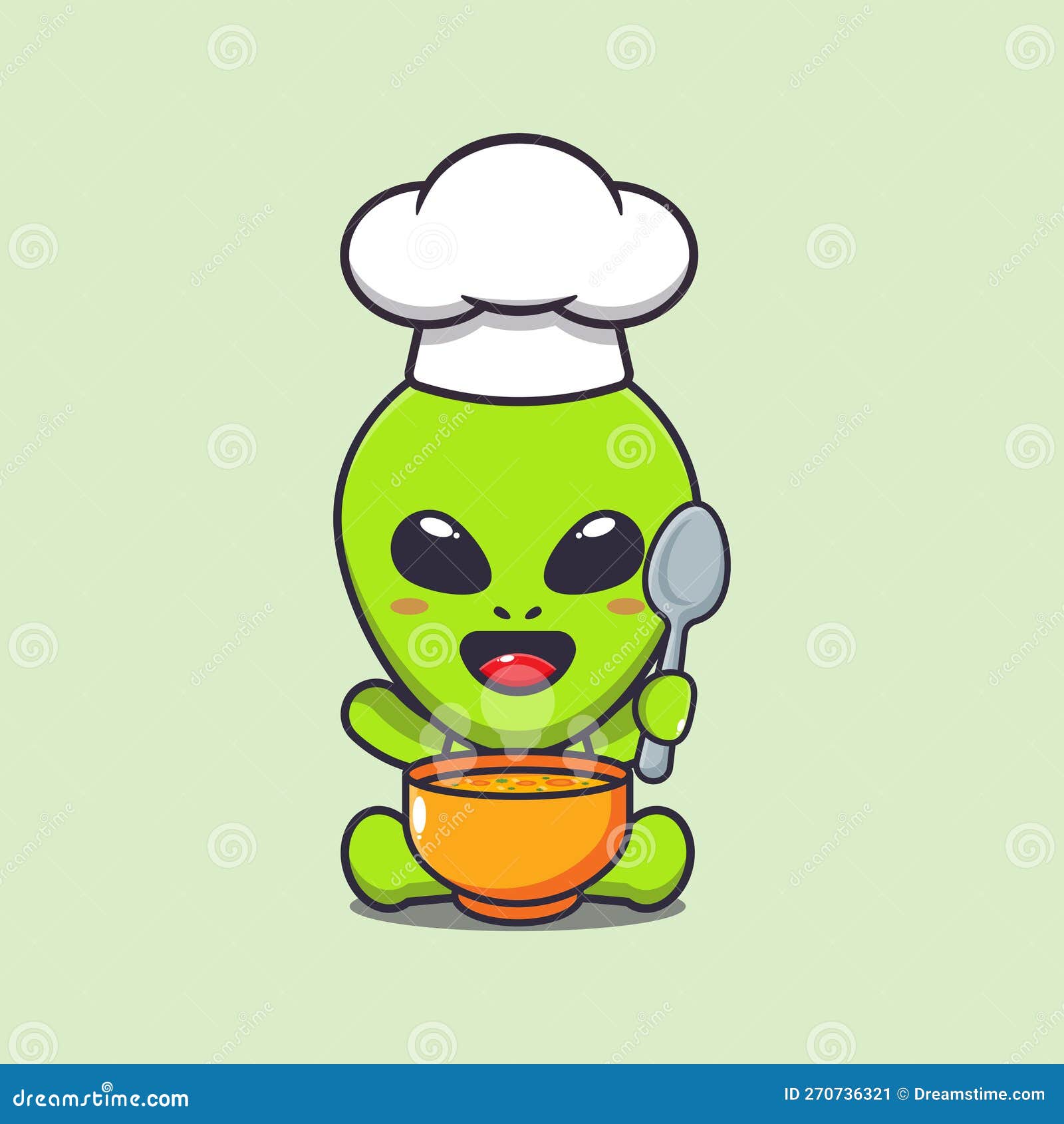Cute Chef Alien with Soup Cartoon Vector Illustration. Stock Vector ...