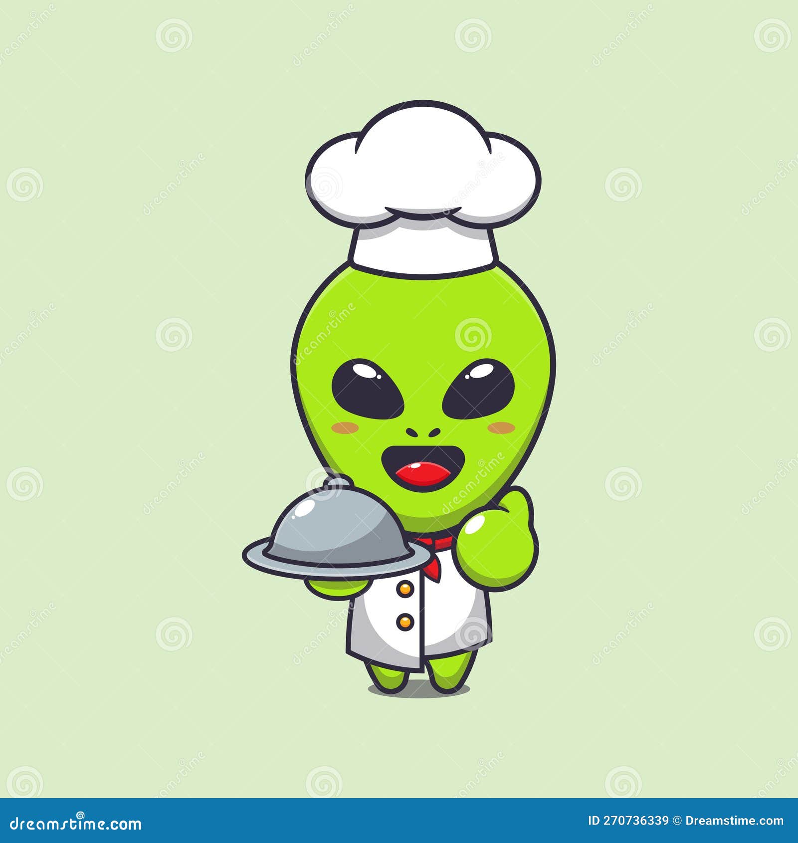 Cute Chef Alien with Dish Cartoon Vector Illustration. Stock Vector ...