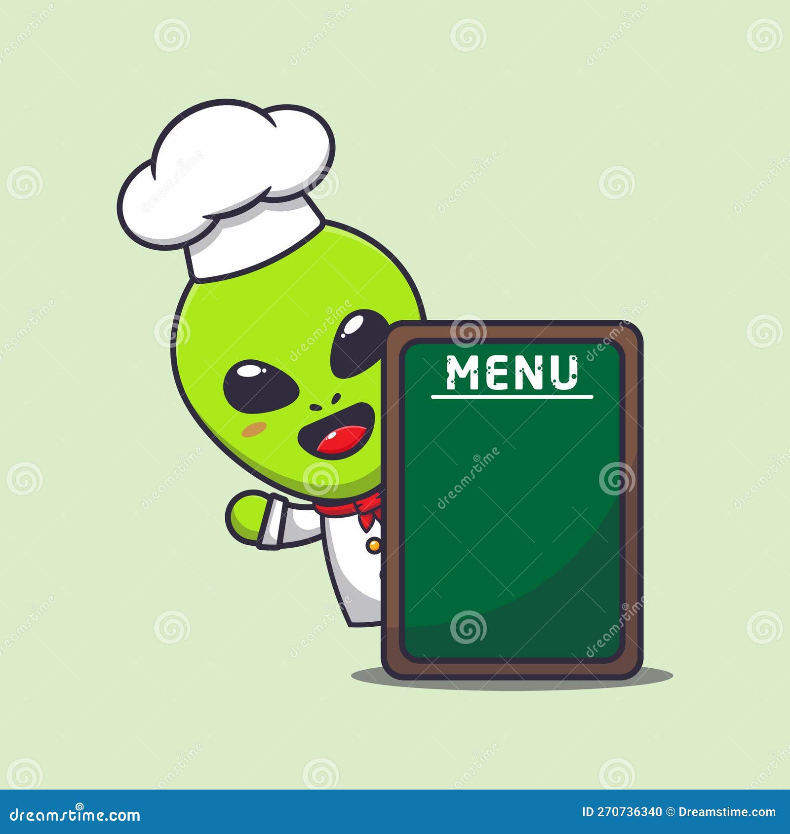 Cute Chef Alien with Menu Board Cartoon Vector Illustration. Stock ...