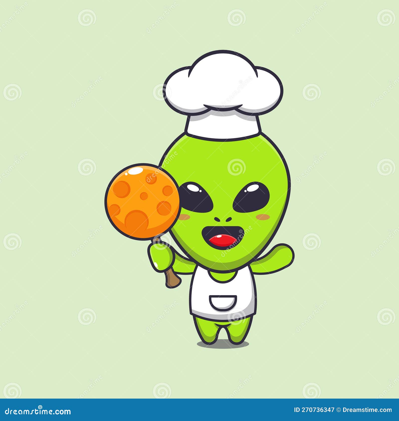 Cute Chef Alien with Candy Moon Cartoon Vector Illustration. Stock ...