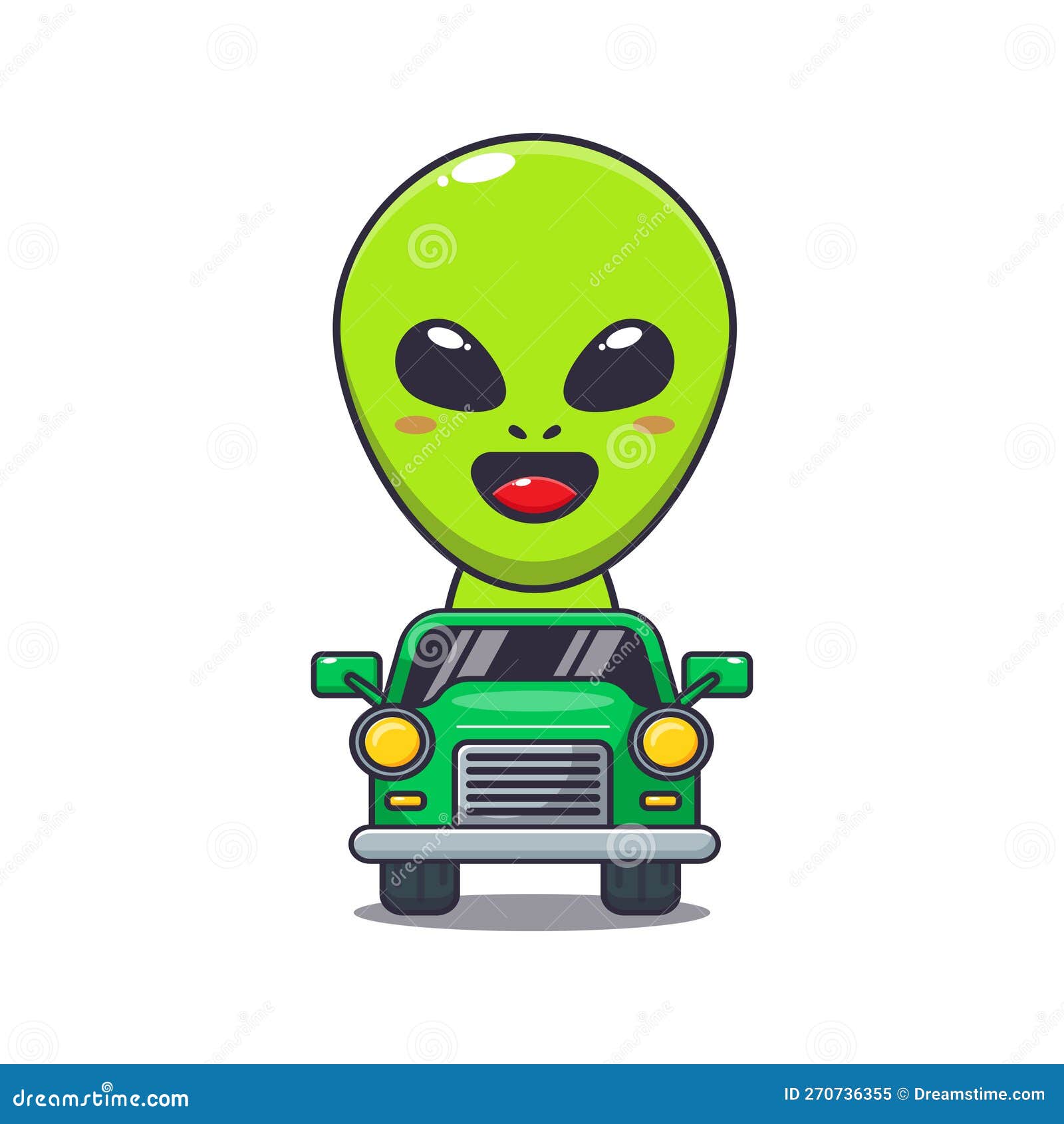 Cute Alien Ride on Car Cartoon Vector Illustration. Stock Vector ...