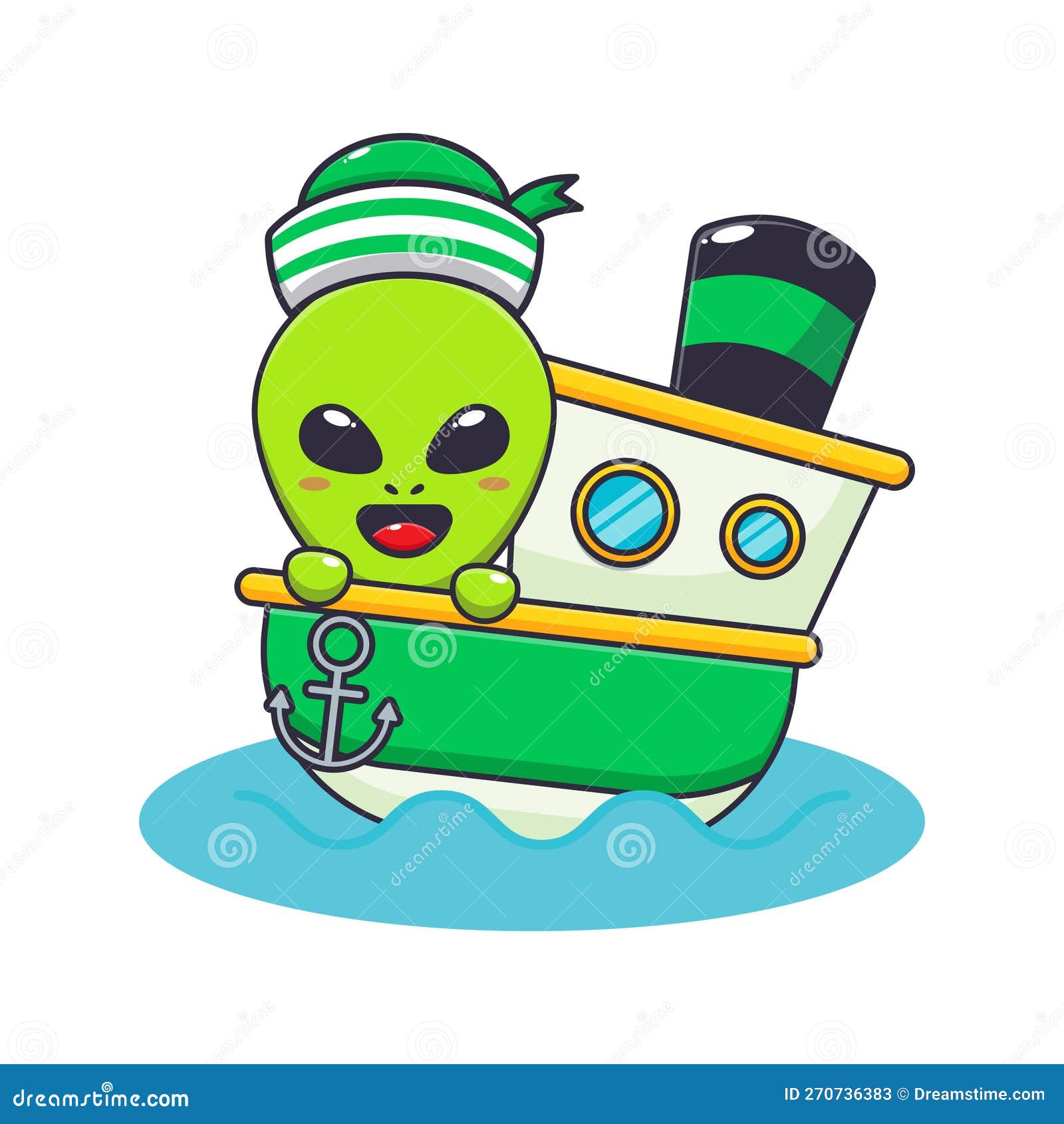 Cute Captain Alien Sail on the Ship. Stock Vector - Illustration of ...
