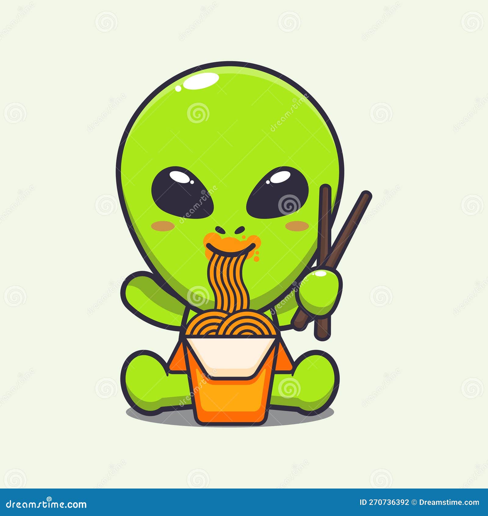 Cute Alien Eating Noodle Cartoon Vector Illustration. Stock ...