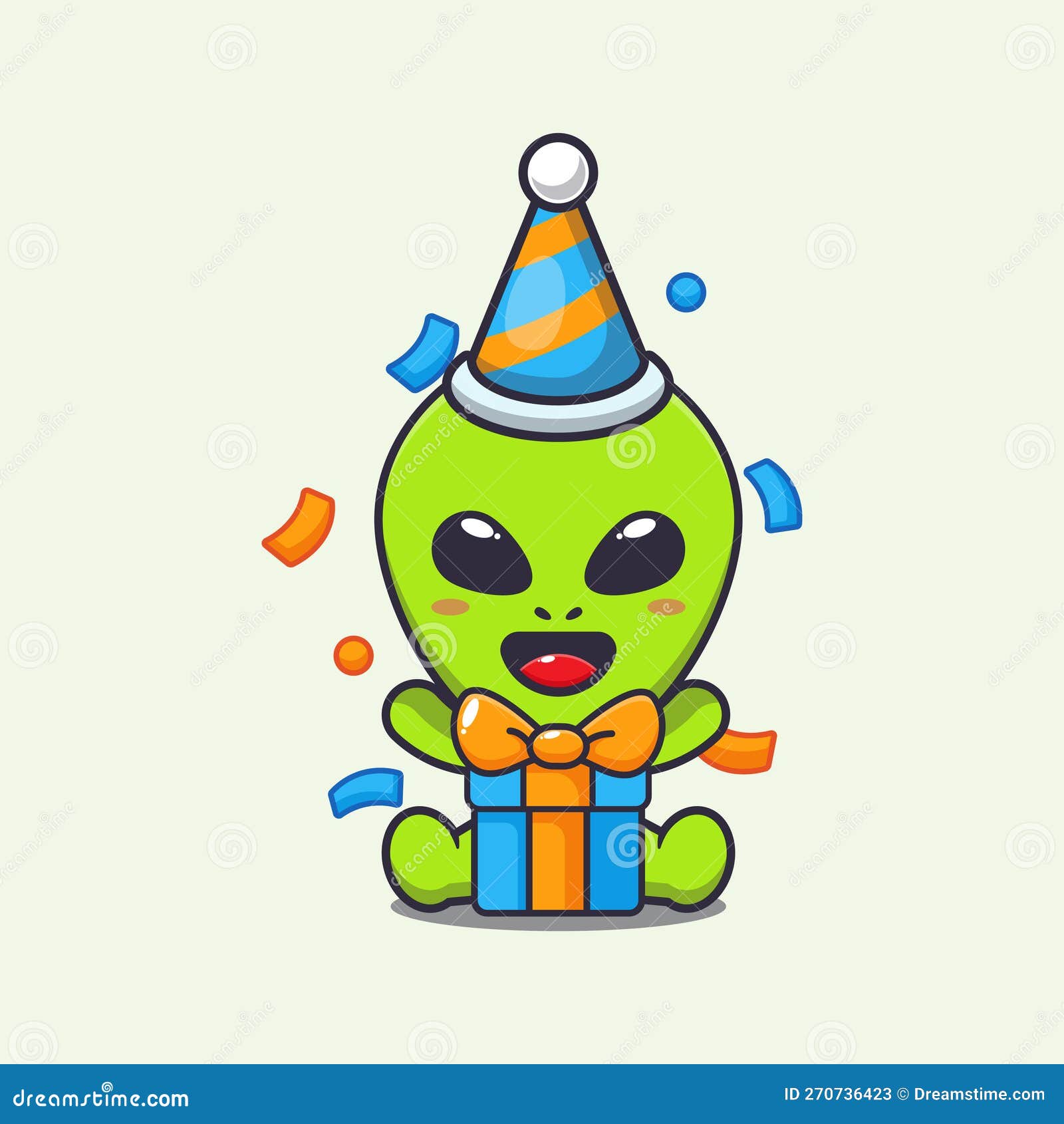 Cute Alien in Birthday Party Cartoon Vector Illustration. Stock Vector ...