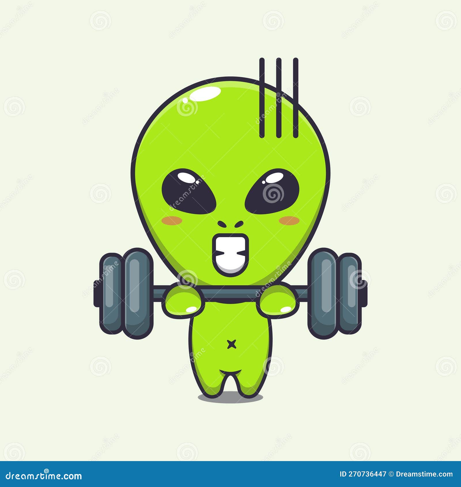 Cute Alien Lifting Barbell Cartoon Vector Illustration. Stock Vector ...
