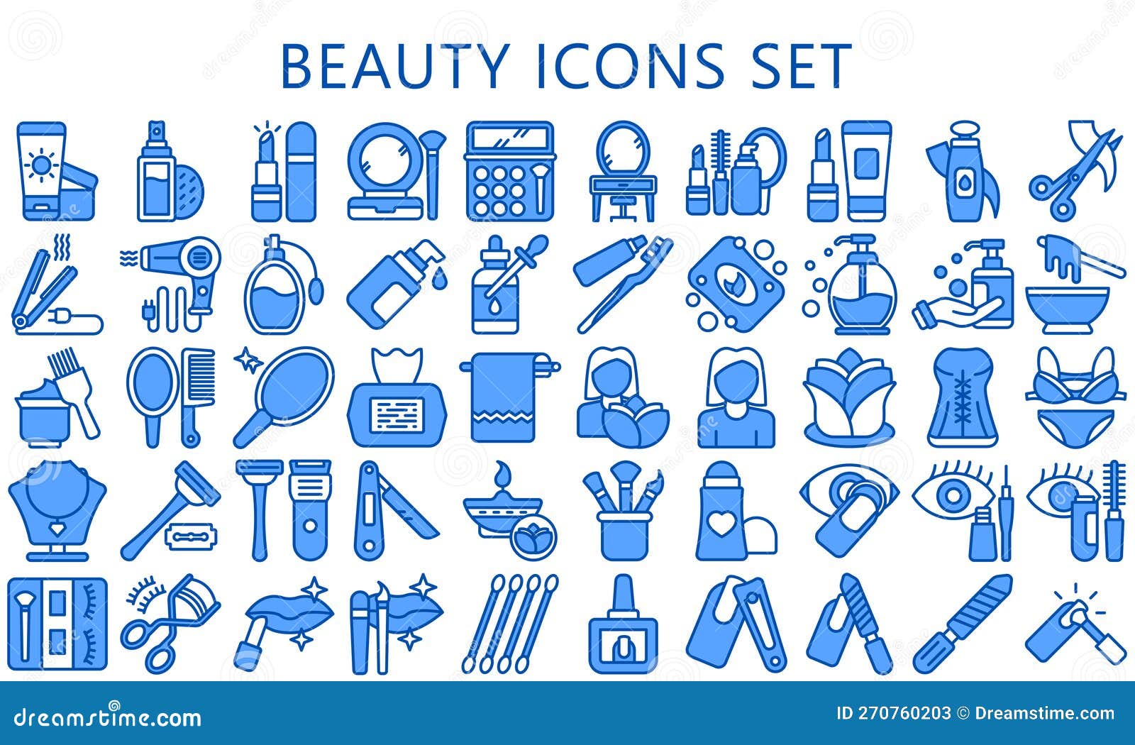 Woman and Beauty Blue Color Icons Set Stock Vector - Illustration of ...