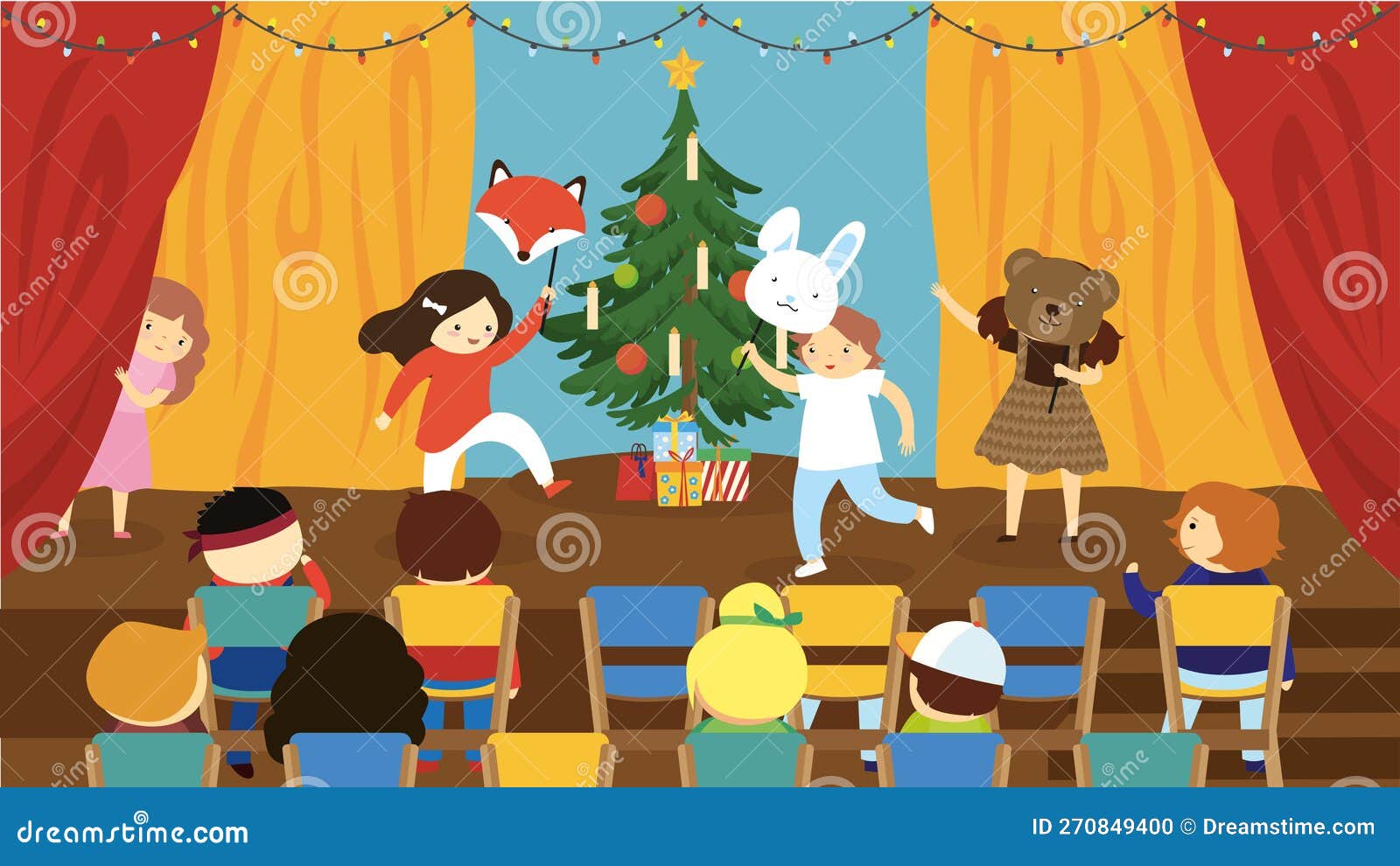 Kids Celebrating Christmas and New Year in a Classroom Stock Vector ...