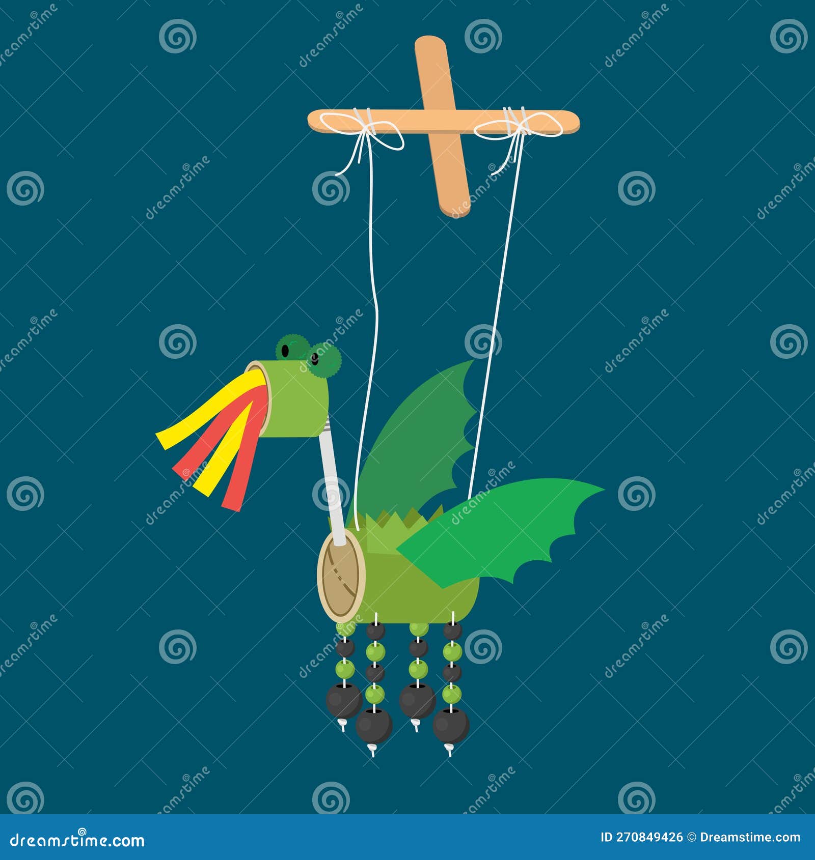 Funny Dragon Hanging on a Rope with a Cross. Stock Vector ...