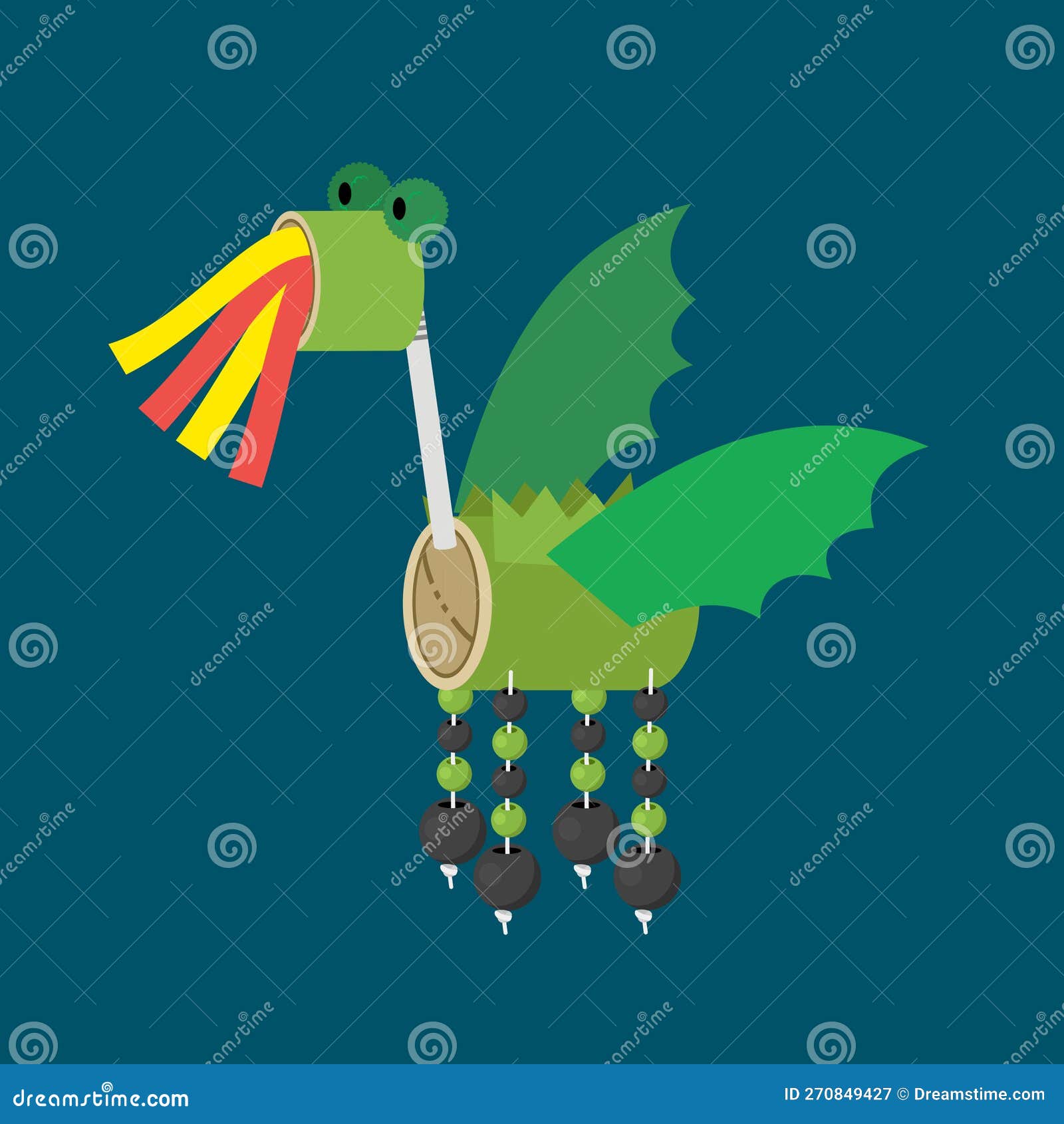 Funny Dragon Hanging on a Rope with a Cross. Stock Vector ...