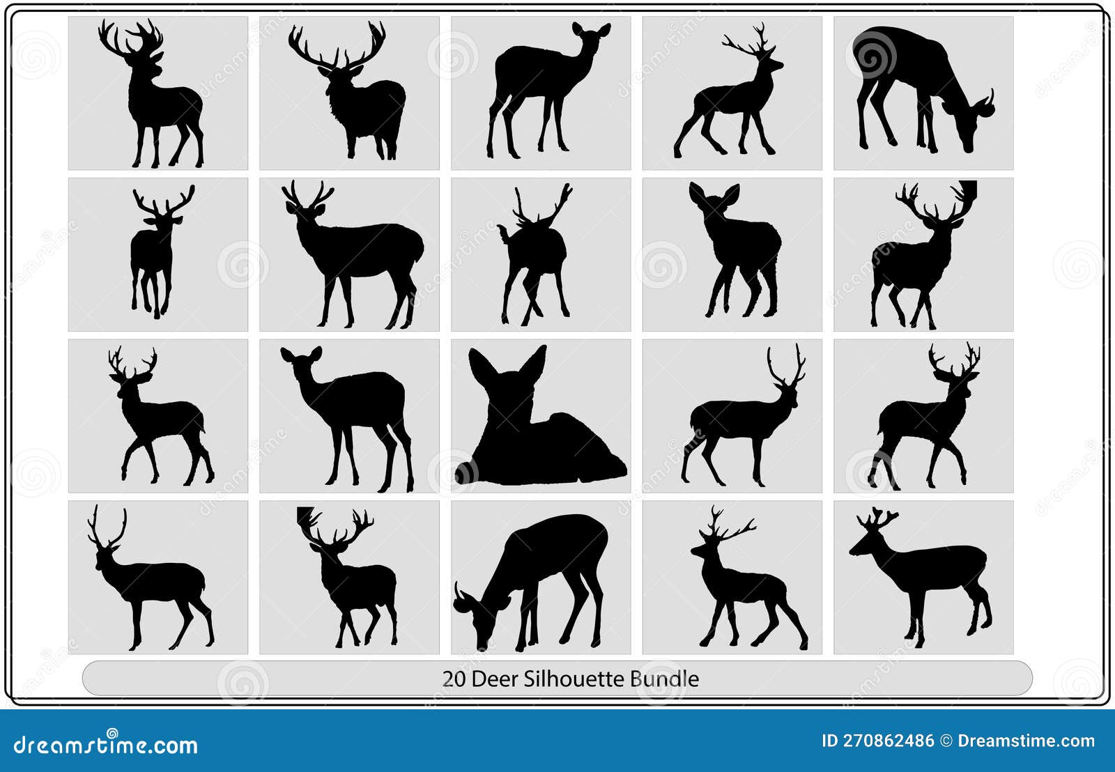 Deer Vector Illustration,Silhouette of Beautiful Stylized Cartoon Deers ...