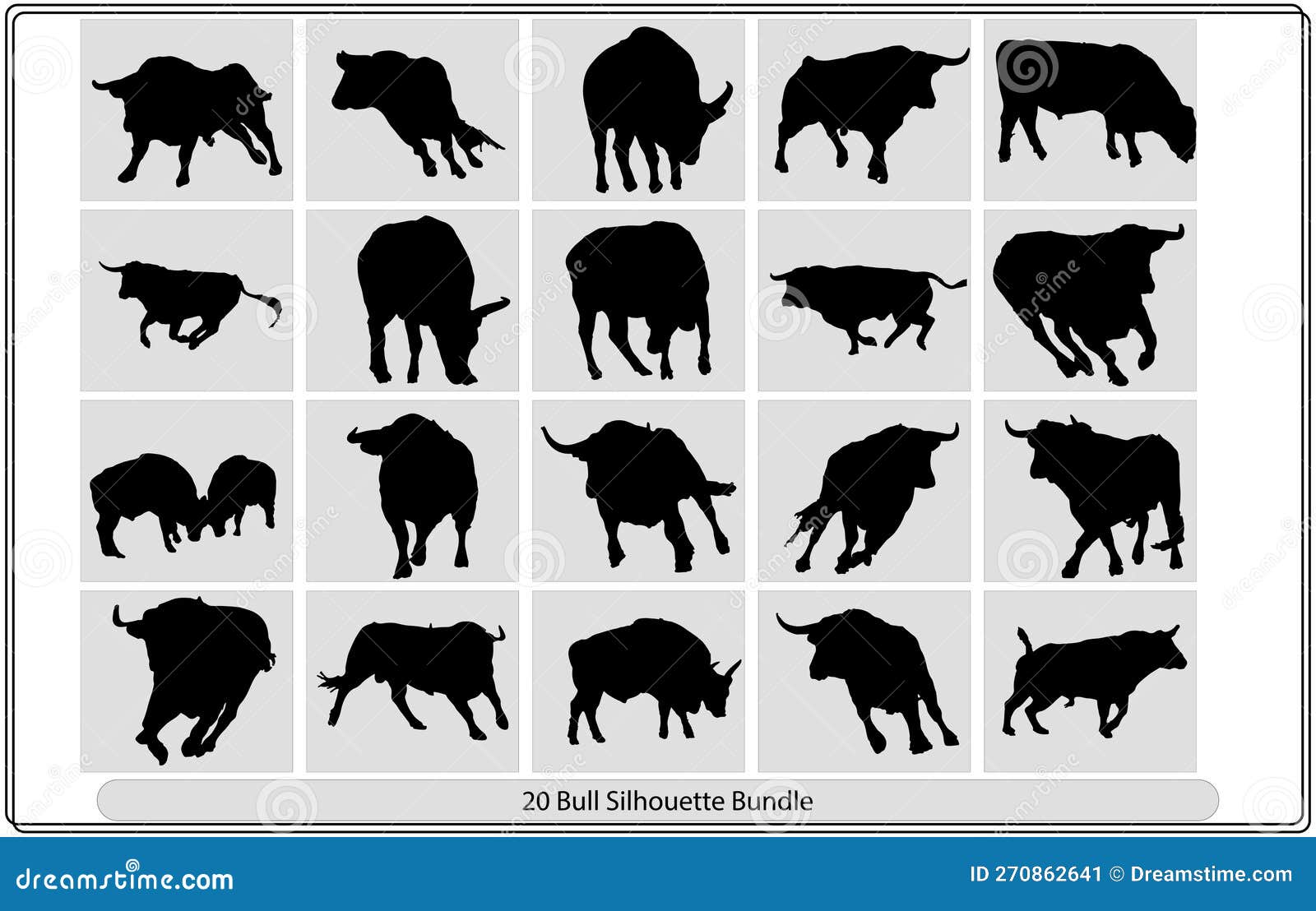 Silhouettes of Bulls in Different Positions,Bull Logo Designs Set.,Bull ...