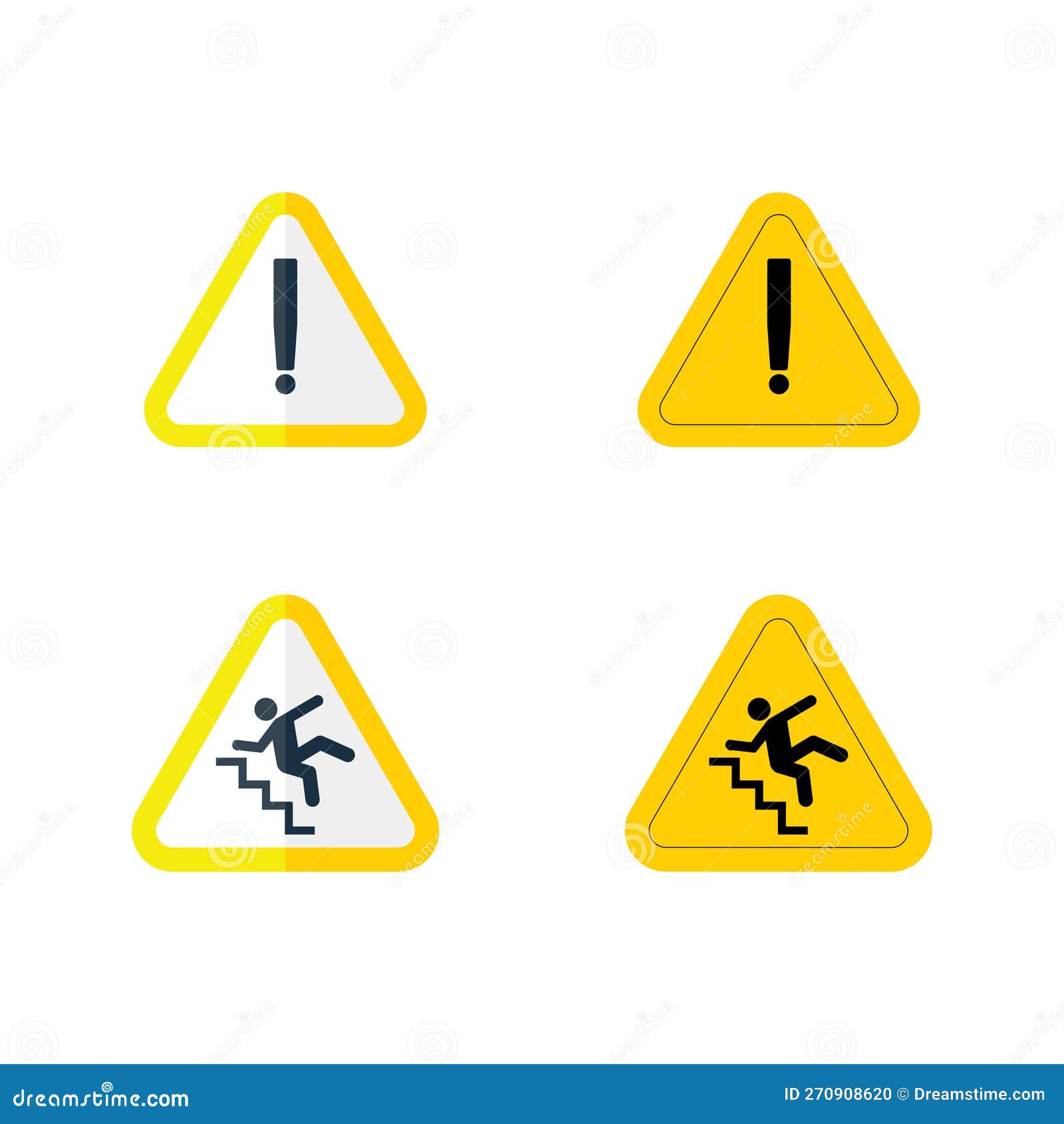 Warning Signs of High Voltage Hazard and Fall from Stair Isolated on a ...