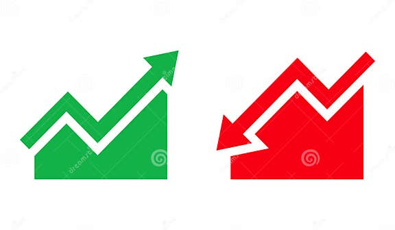 Graph Going Up and Down Sign with Green and Red Arrows Vector. Flat ...