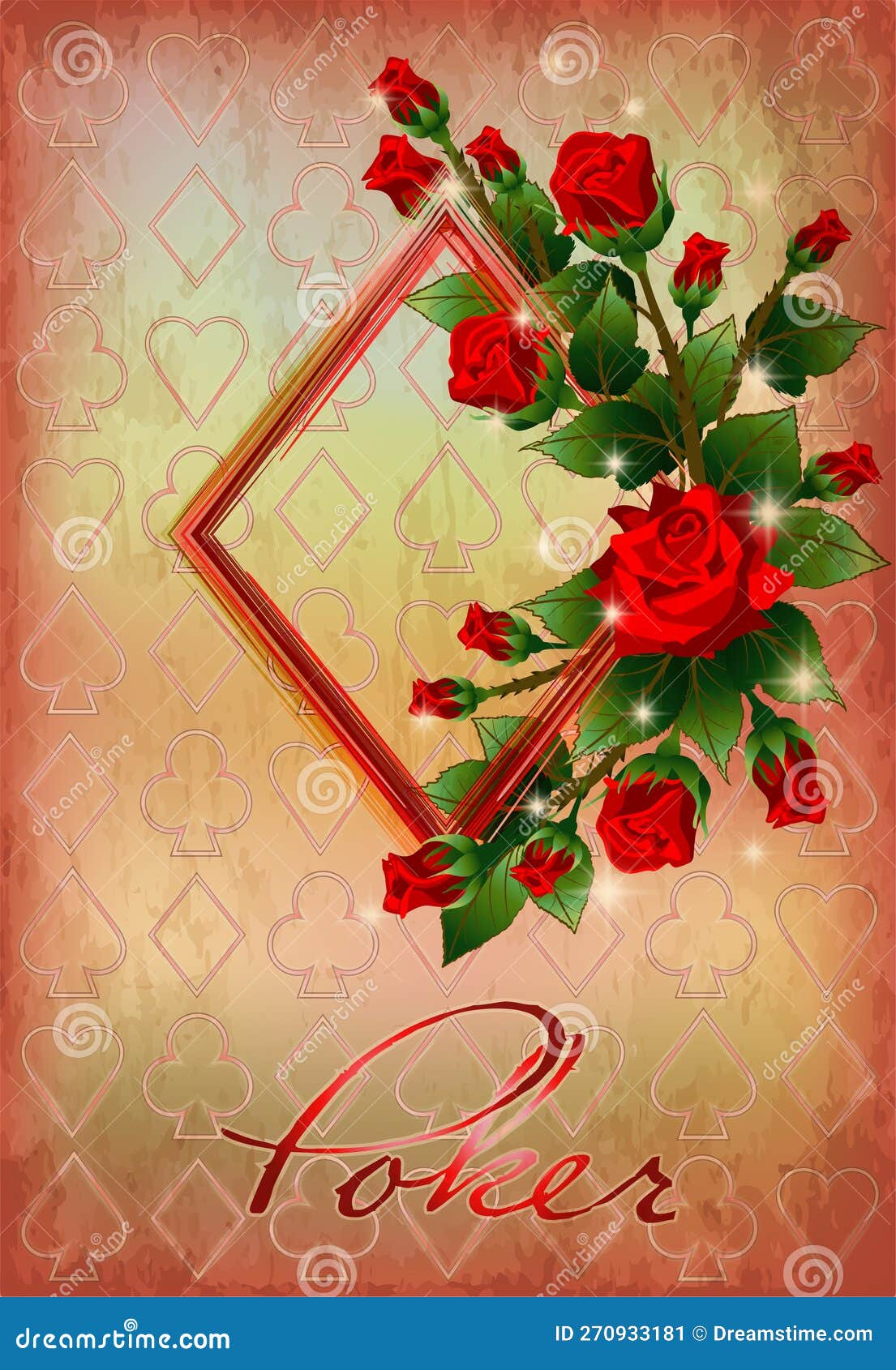 Diamonds Poker Card with Rose Flowers. Vector Stock Vector ...